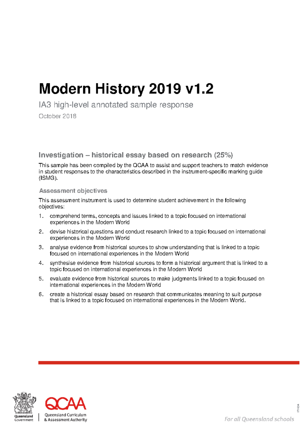 IA3 - Exemplar - Essay - 171634 Modern History 2019 v1. IA3 high-level ...