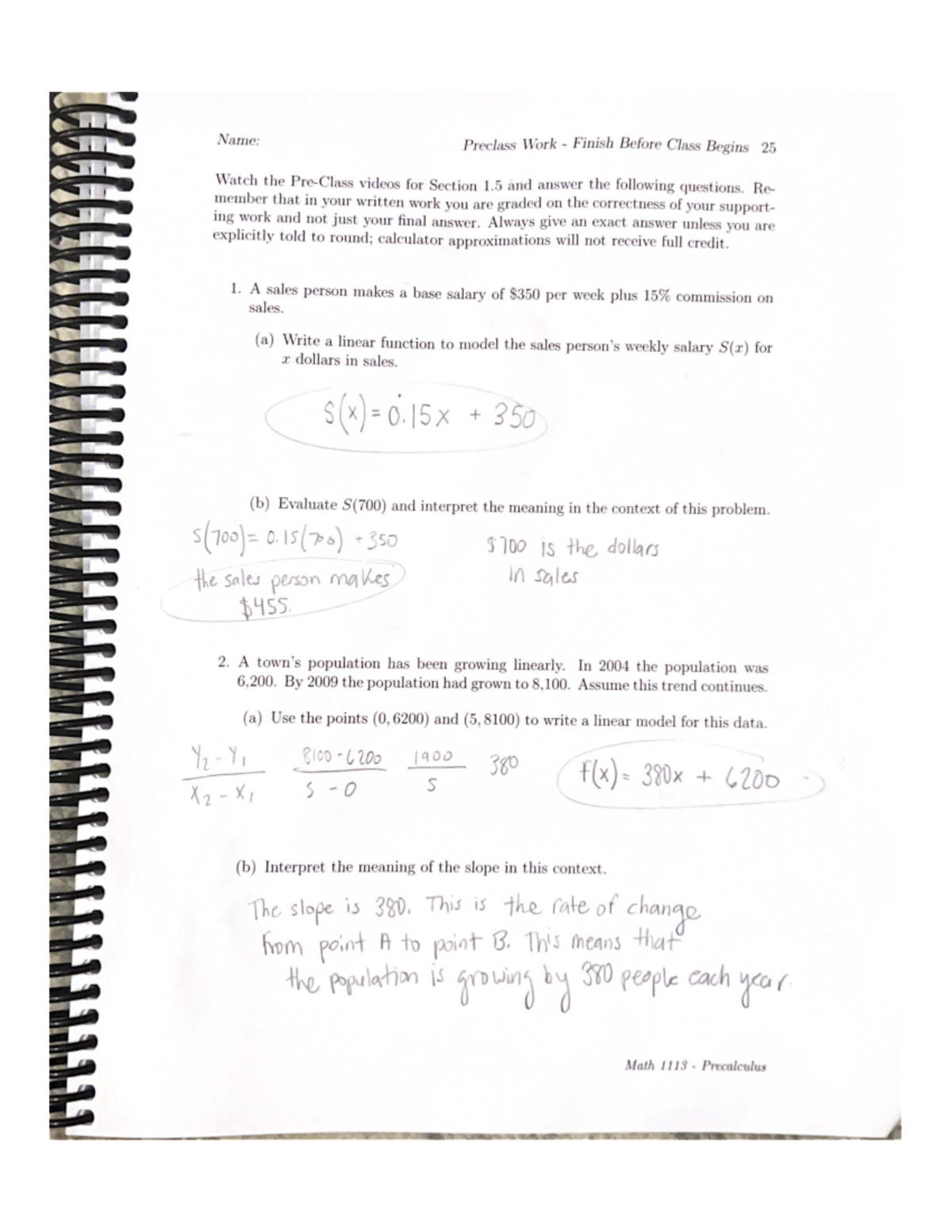 Preclass Work - Finish Before Class Begins 25 - MATH 1113E - Studocu