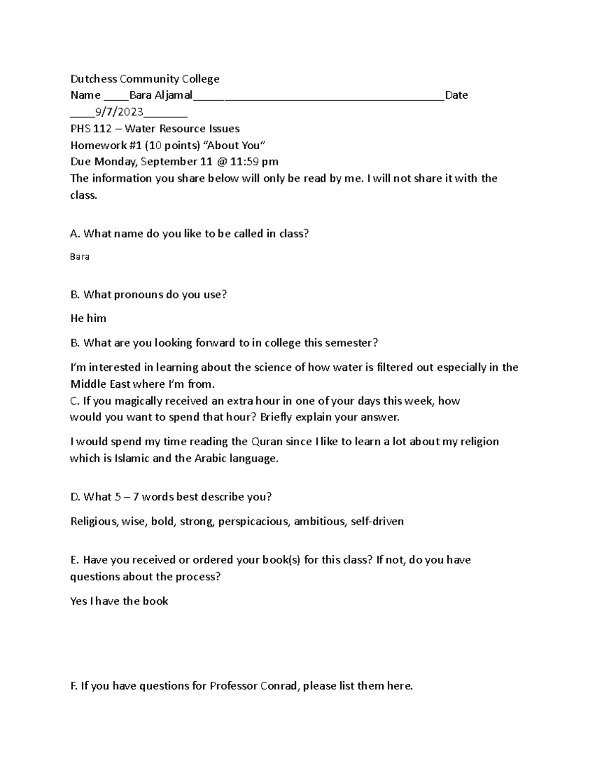 Water Resource Issues Assignment 1 - Dutchess Community College Name ...