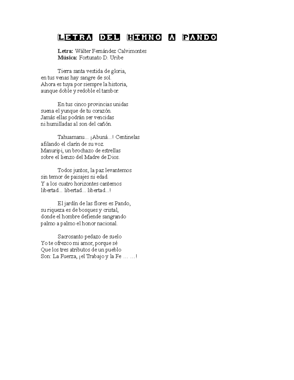 Himno a Pando - Letra del Himno a Pando Letra: Wálter Fernández ...