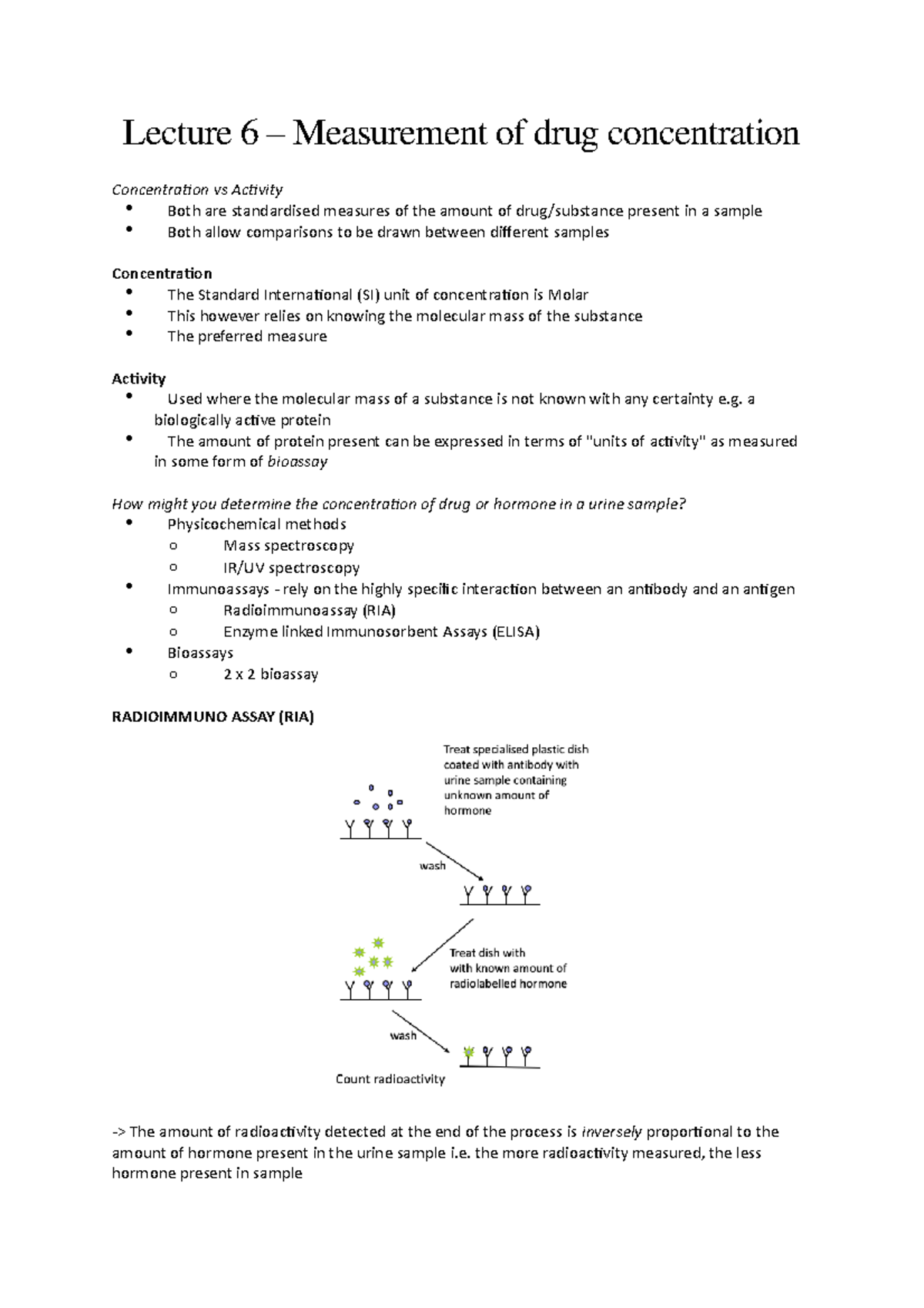 Lecture 6 – Measurement of drug concentration - Lecture 6 – Measurement ...