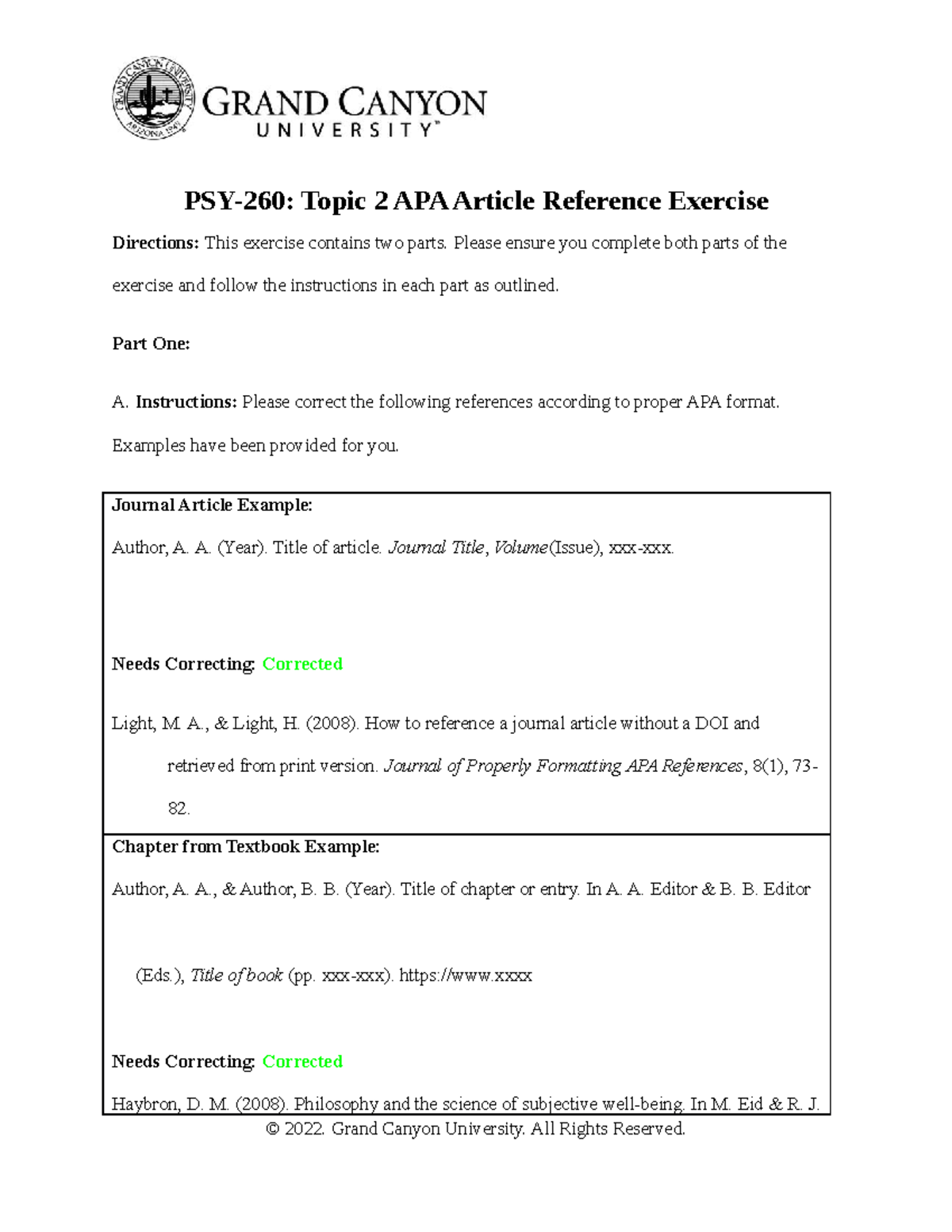 PSY-260 Article Reference Exercise - PSY-260: Topic 2 APA Article Reference Exercise Directions ...