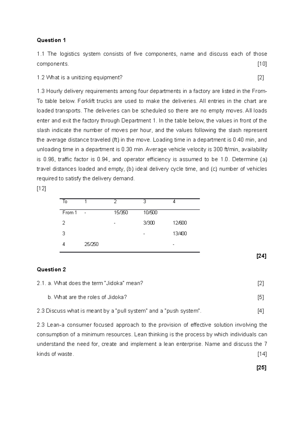 Test and Memo 1 - Question 1 1 The logistics system consists of five ...