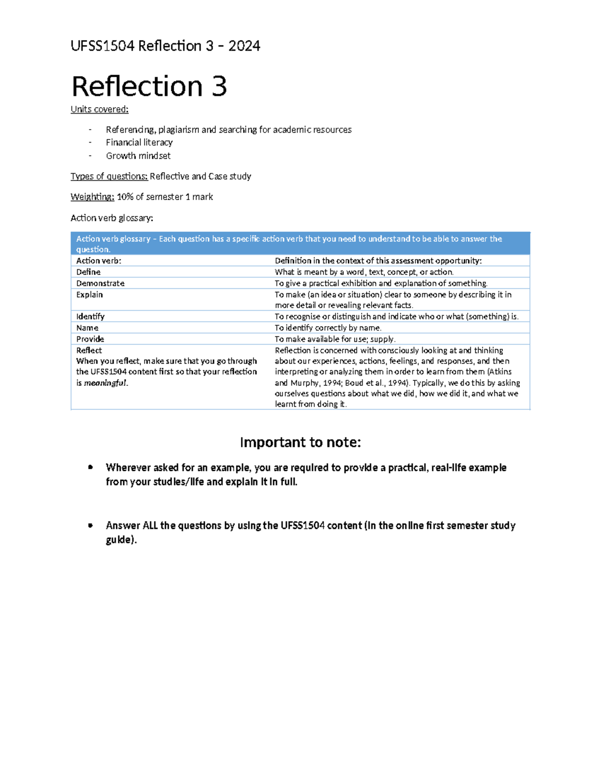 Reflection 3 worksheet Final 2024 - Reflection 3 Units covered ...