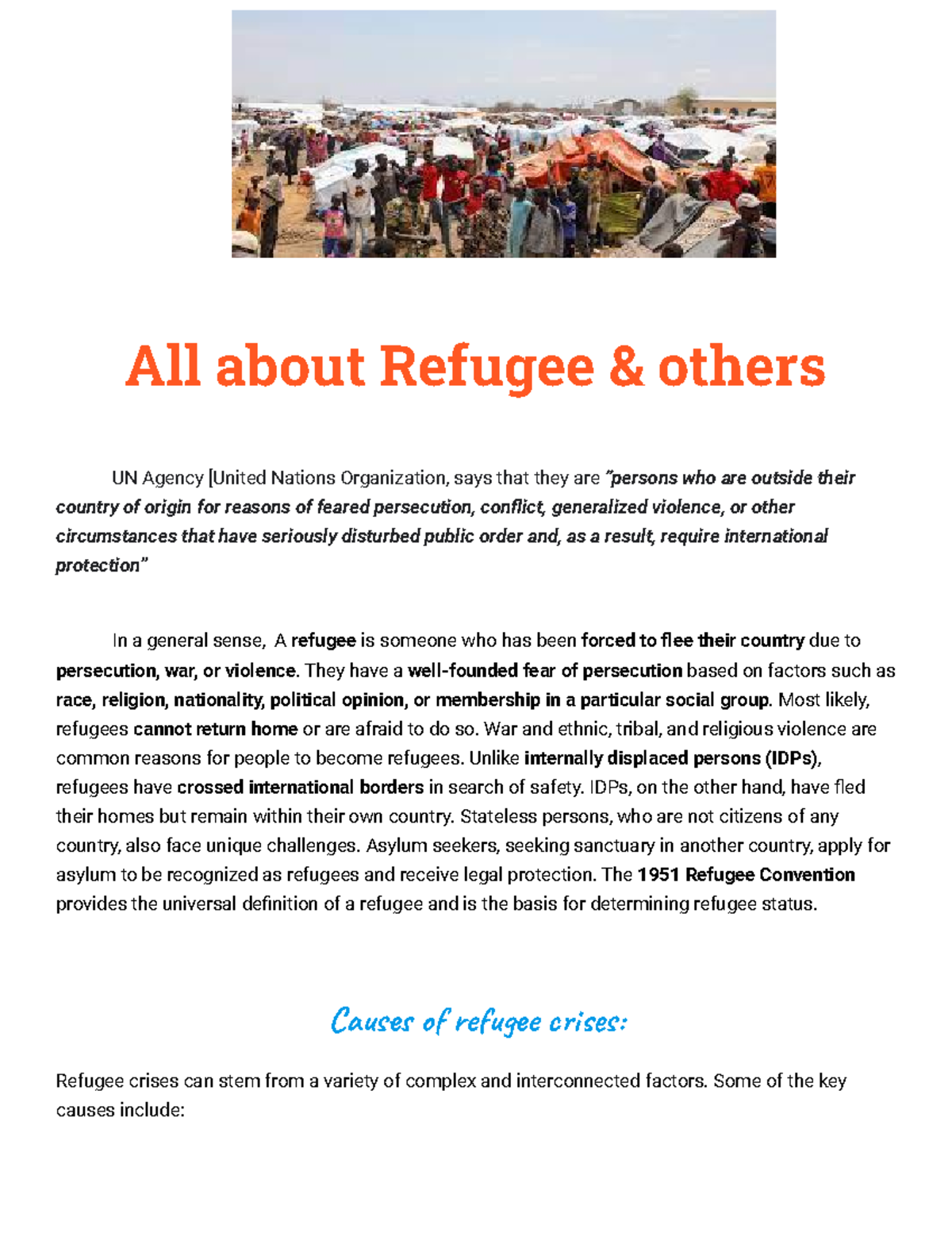 Refugee in International Relations - All about Refugee & others UN ...