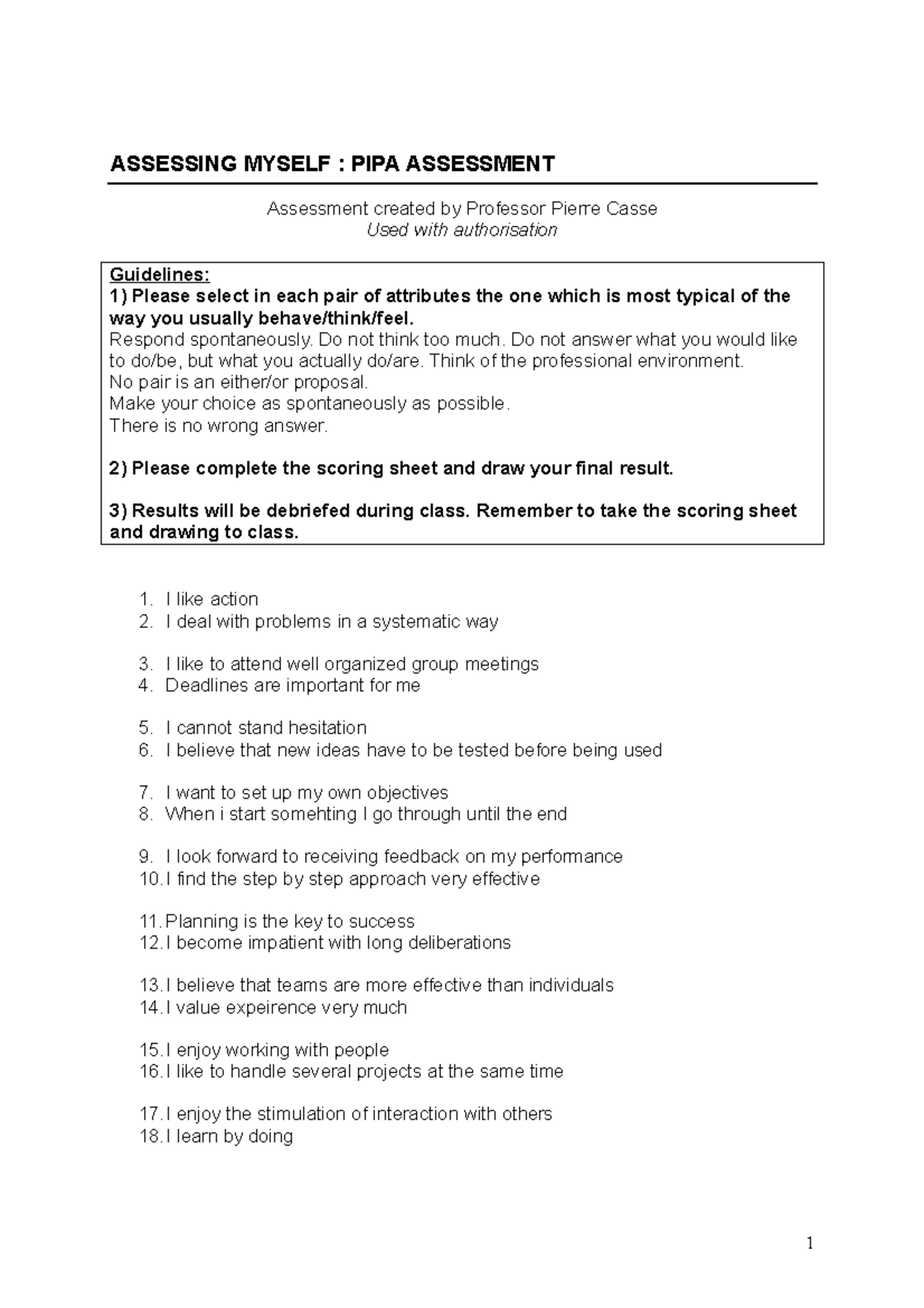 Document 2 PIPA self-assessment - ASSESSING MYSELF : PIPA ASSESSMENT ...