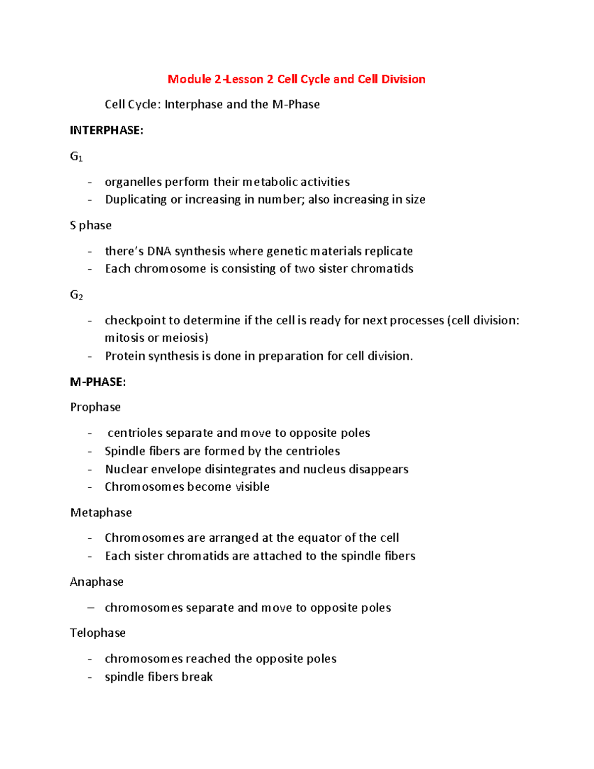 Module 2-Lesson 2 Cell Cycle and Cell Division - Foundation of Zoology ...