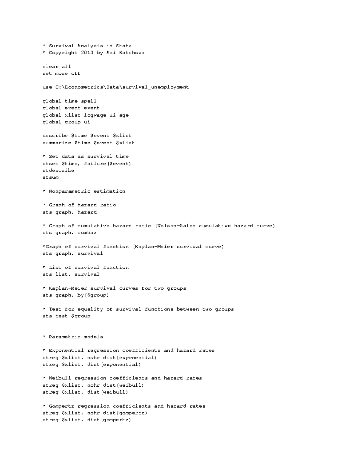Survival Analysis Stata Program And Output Survival Analysis In Stata