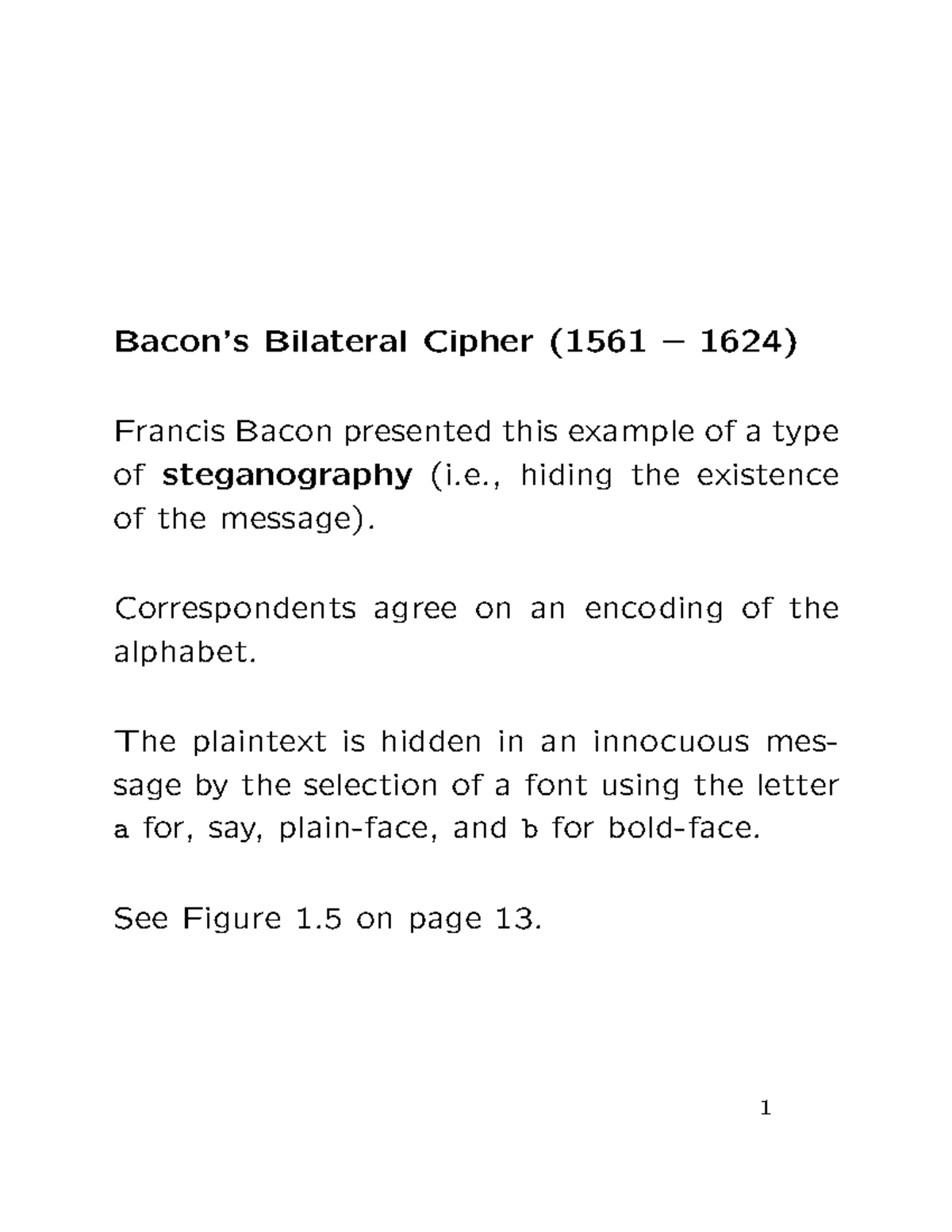 Chapter 2 - Lecture 2 for students - Bacon’s Bilateral Cipher (1561 ...