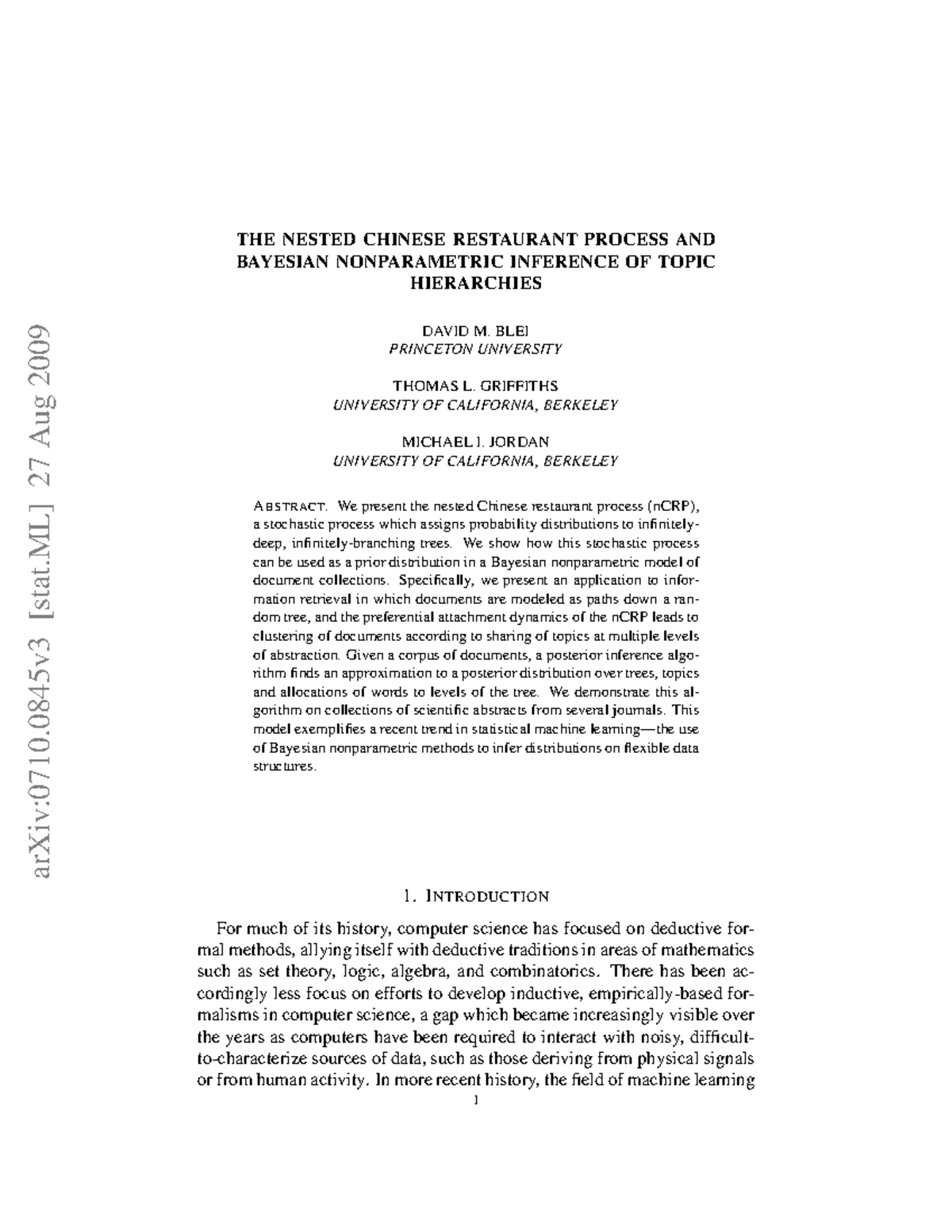 0710 - ABSTRACT. We present the nested Chinese restaurant process (nCRP ...
