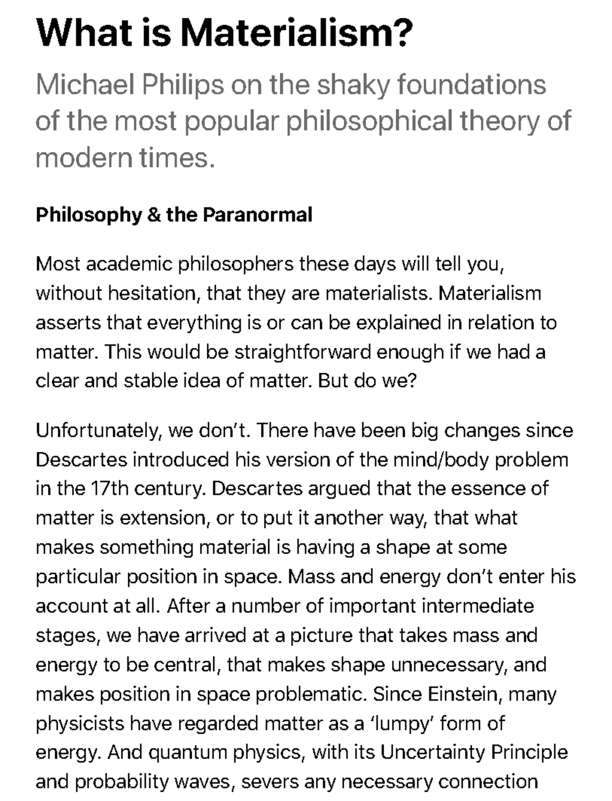 What is Materialism Issue 42 Philosophy Now - What is Materialism ...