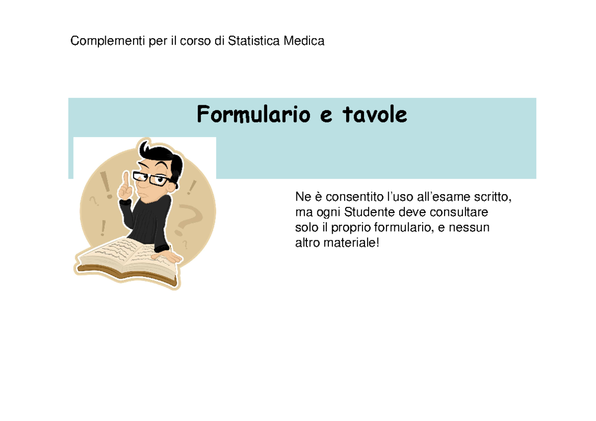 Formulario statistica per esame di statistica - ** ** Complementi per il corso di - Studocu