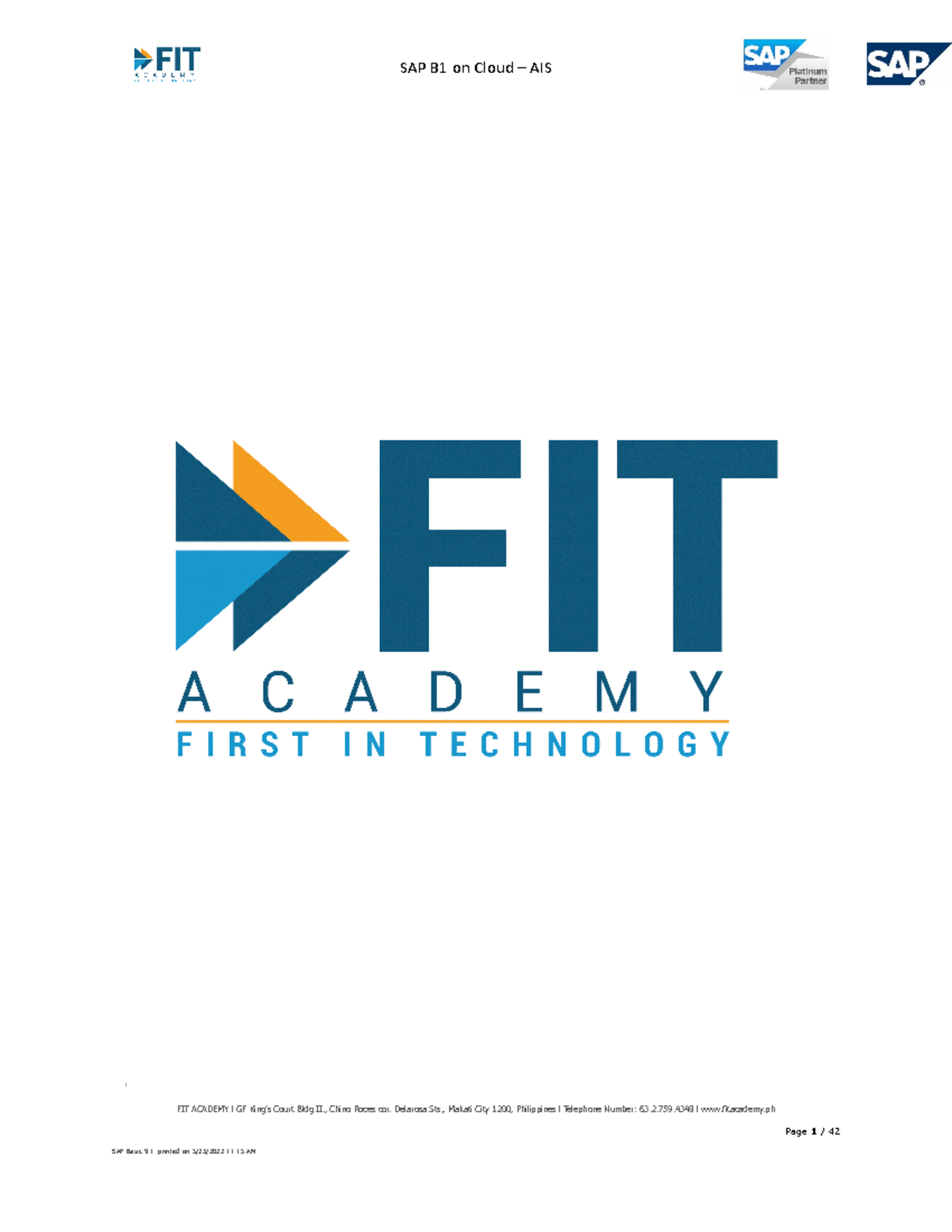 Exercise Workbook 13 AIS - FIT ACADEMY l GF King’s Court Bldg II ...