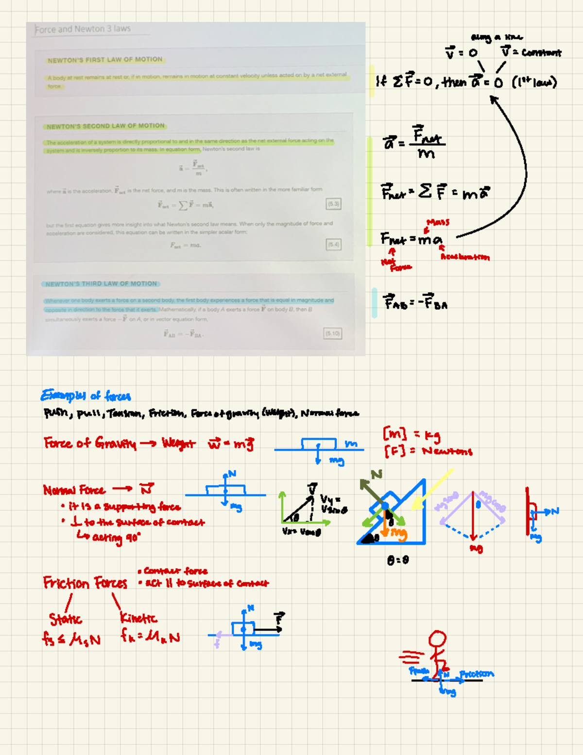 Newton's Laws - Newton's Laws lecture notes - → along a line v = 0 V→ ...