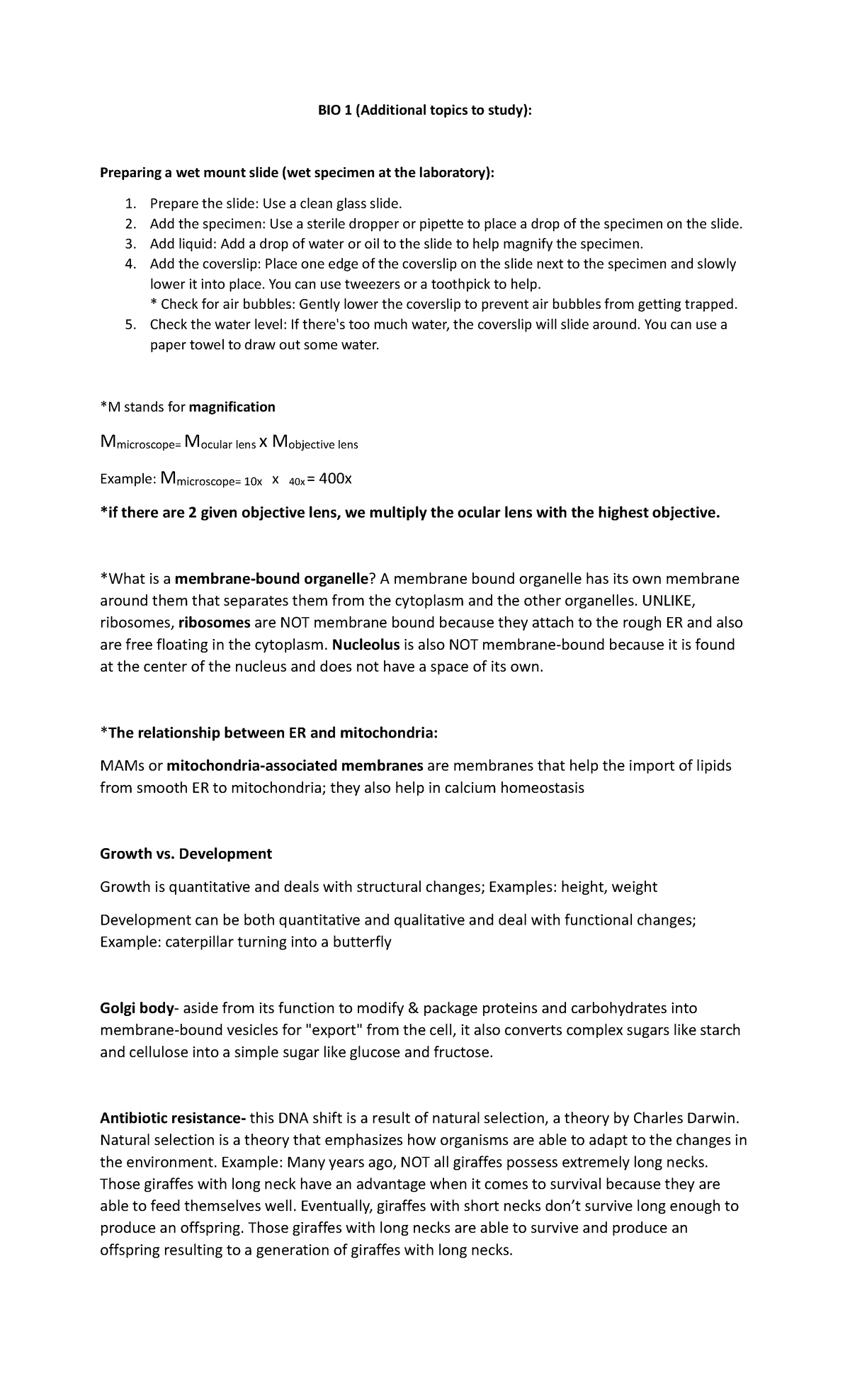 BIO 1 Additional Topics TO Study - BIO 1 (Additional topics to study ...
