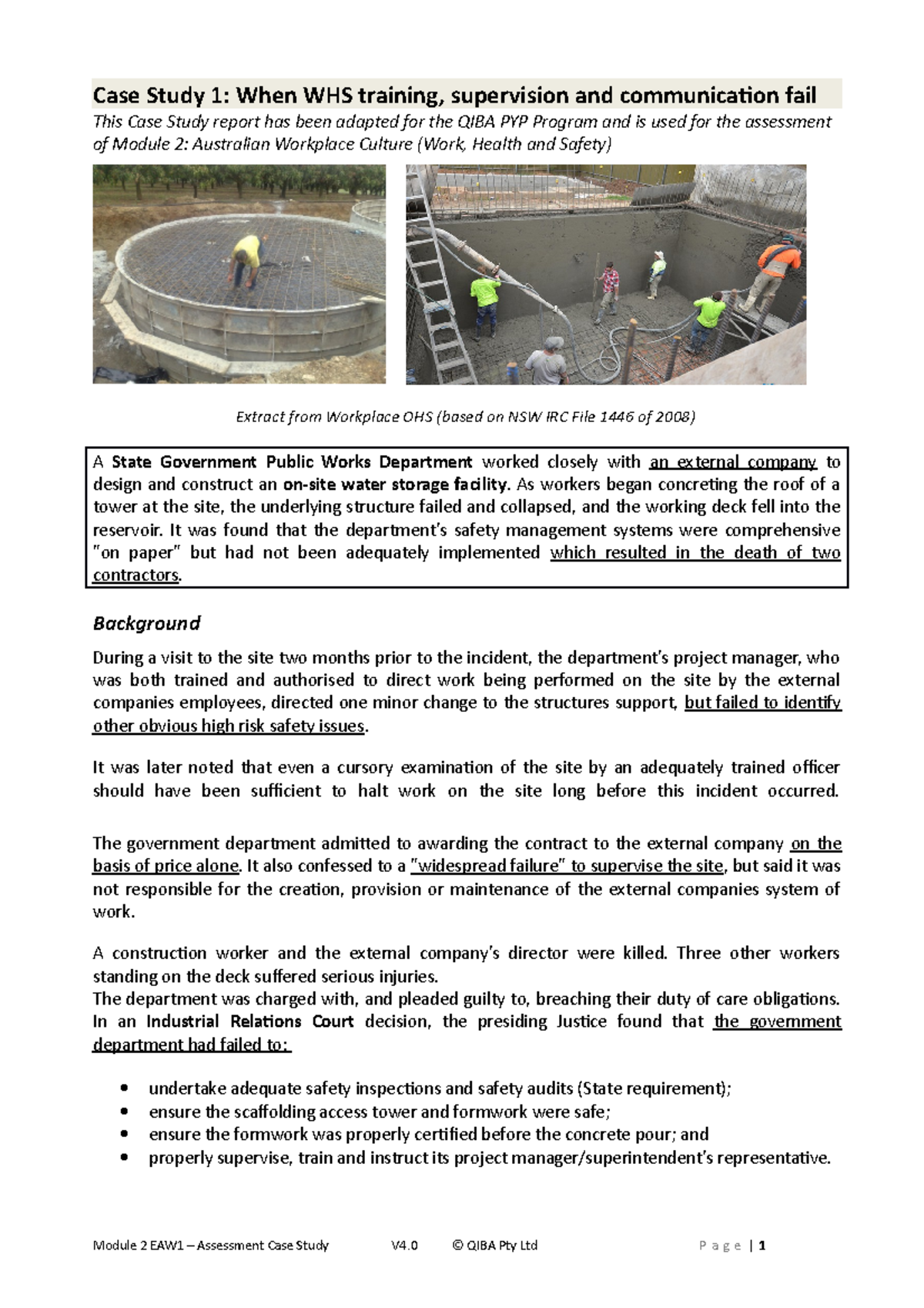 Module 2 EAW1 Assessment Case Study - Case Study 1: When WHS training ...