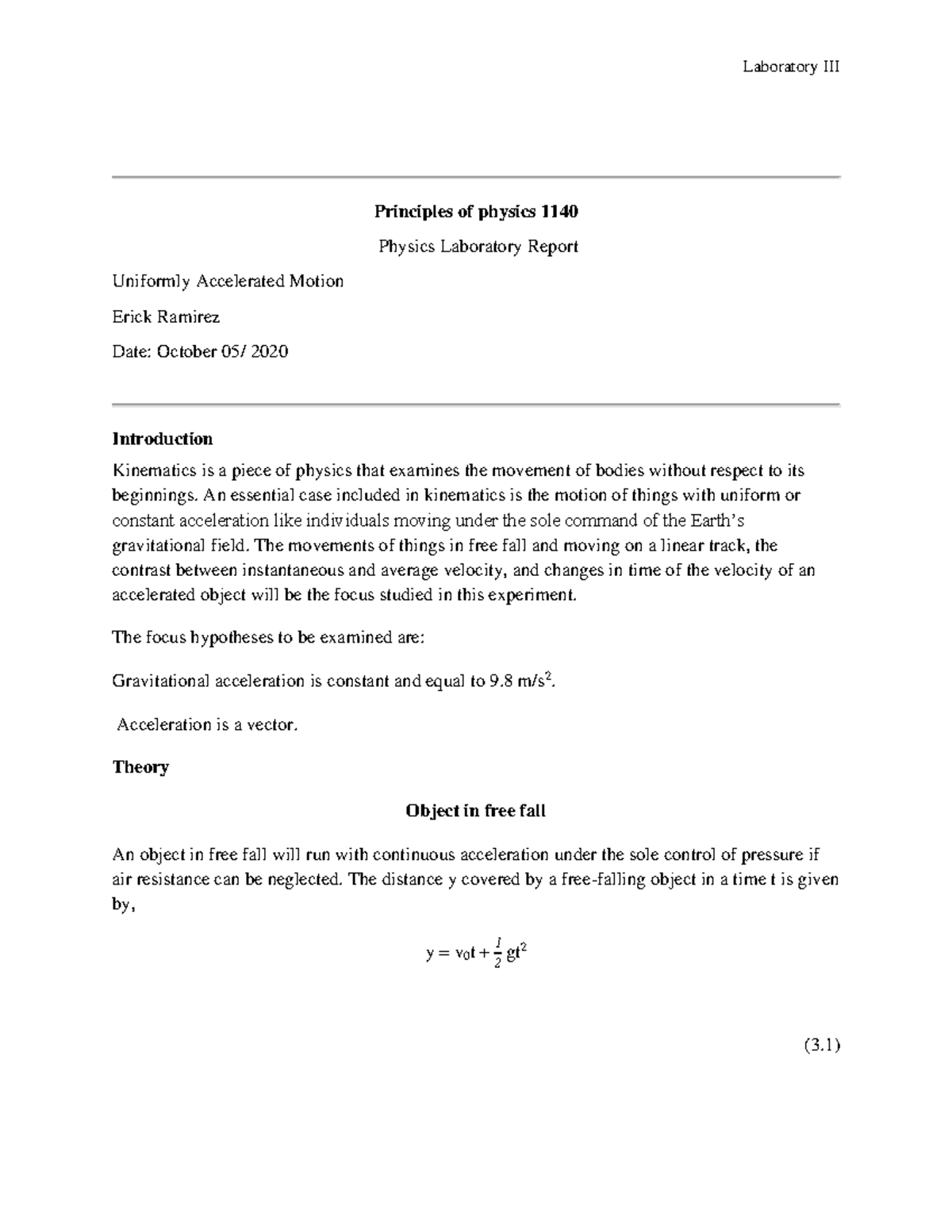 Uniformly Accelerated Motion - Principles of physics 1140 Physics ...