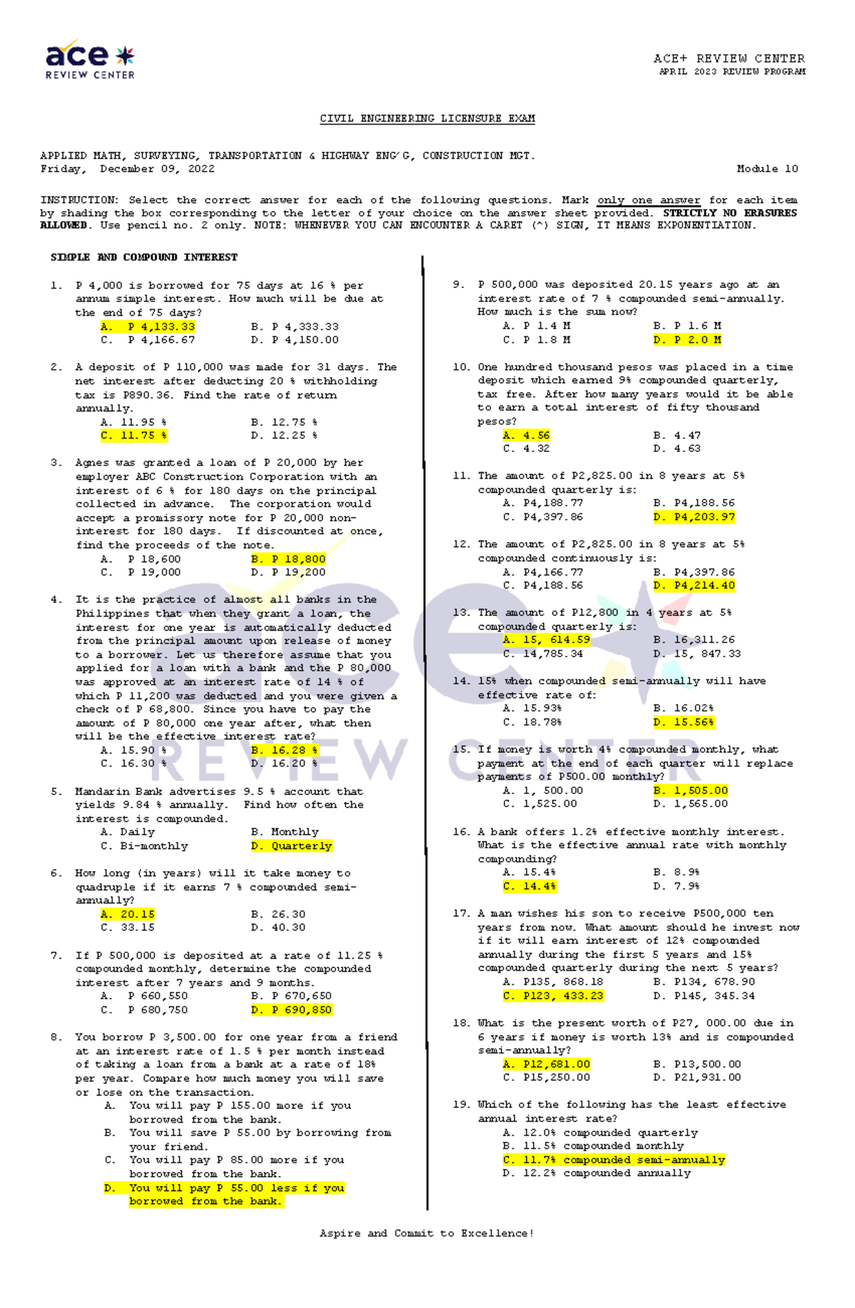 CE Module 10 - Engineering Economy (Answer Key) - APRIL 2023 REVIEW ...