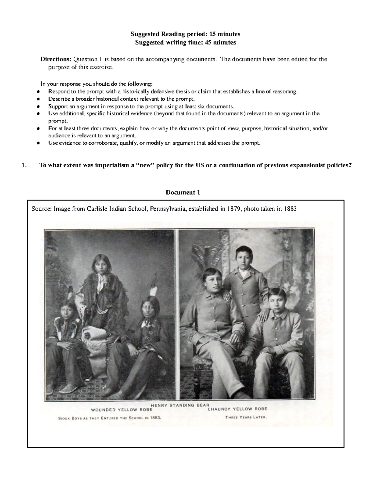 Imperialism Document Practice - Suggested Reading period: 15 minutes ...