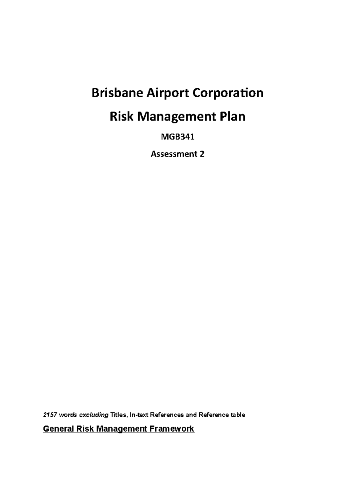 MGB341 A2 Risk Management Plan Template - MGB341 - QUT - Studocu