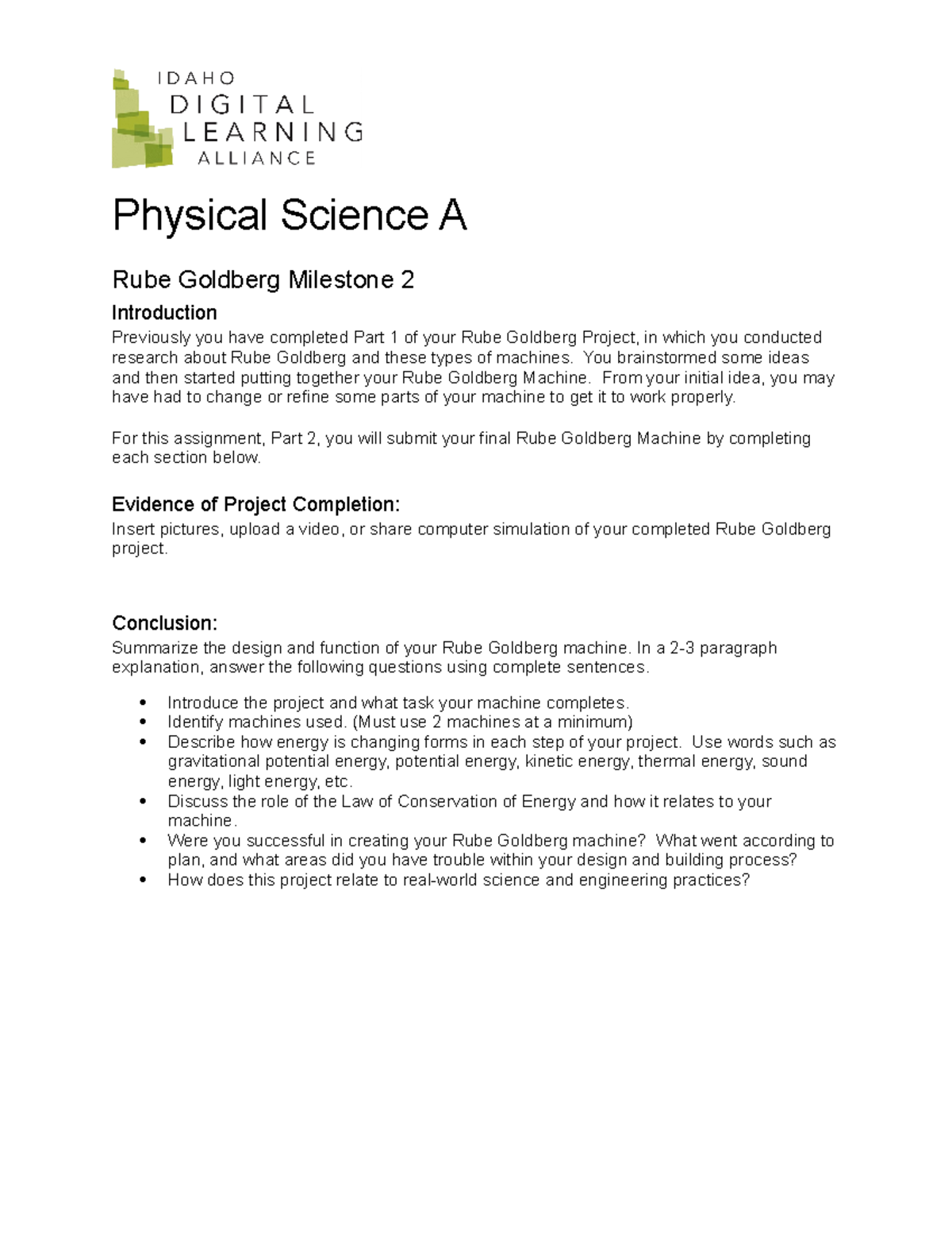 Project Milestone 2 - made by iverson - Physical Science A Rube ...