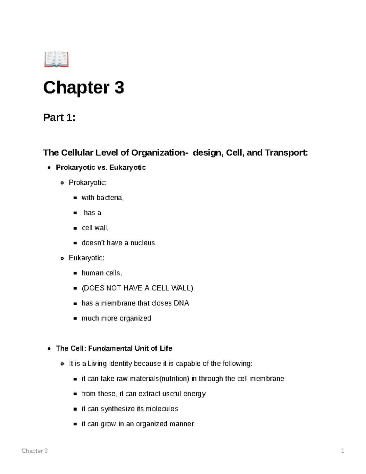 Chapter 3 - the cellular level of organization - Chapter 3 1 Ä Chapter ...