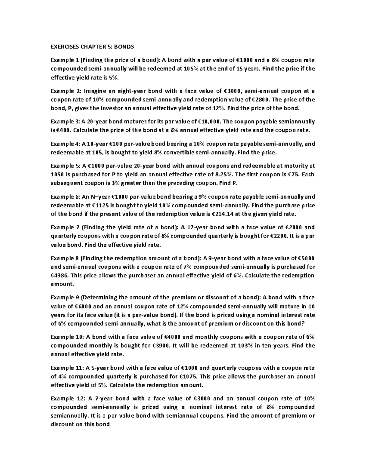 Exercises Chapter 5- mathematics. Universitat de barcelona - EXERCISES CHAPTER 5: BONDS Example ...