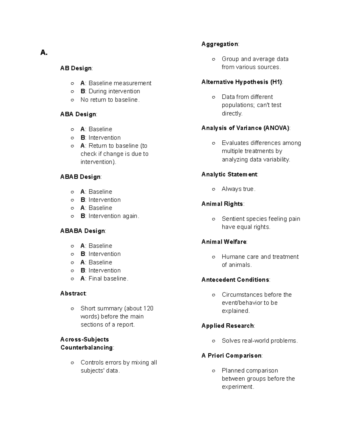 Experimental Psychology - A. AB Design: A: Baseline measurement B ...