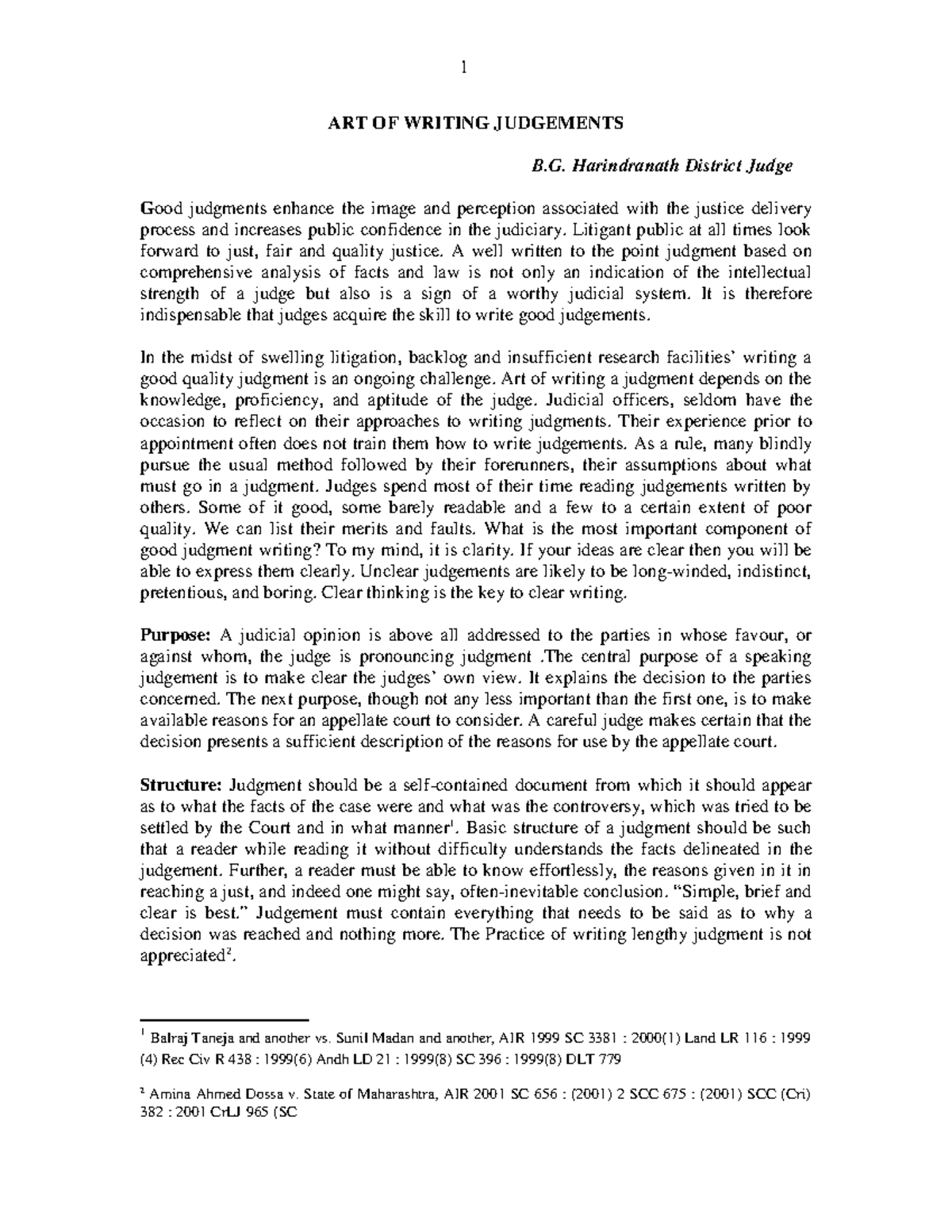 ART OF Writing Judgements - ART OF WRITING JUDGEMENTS B. Harindranath ...