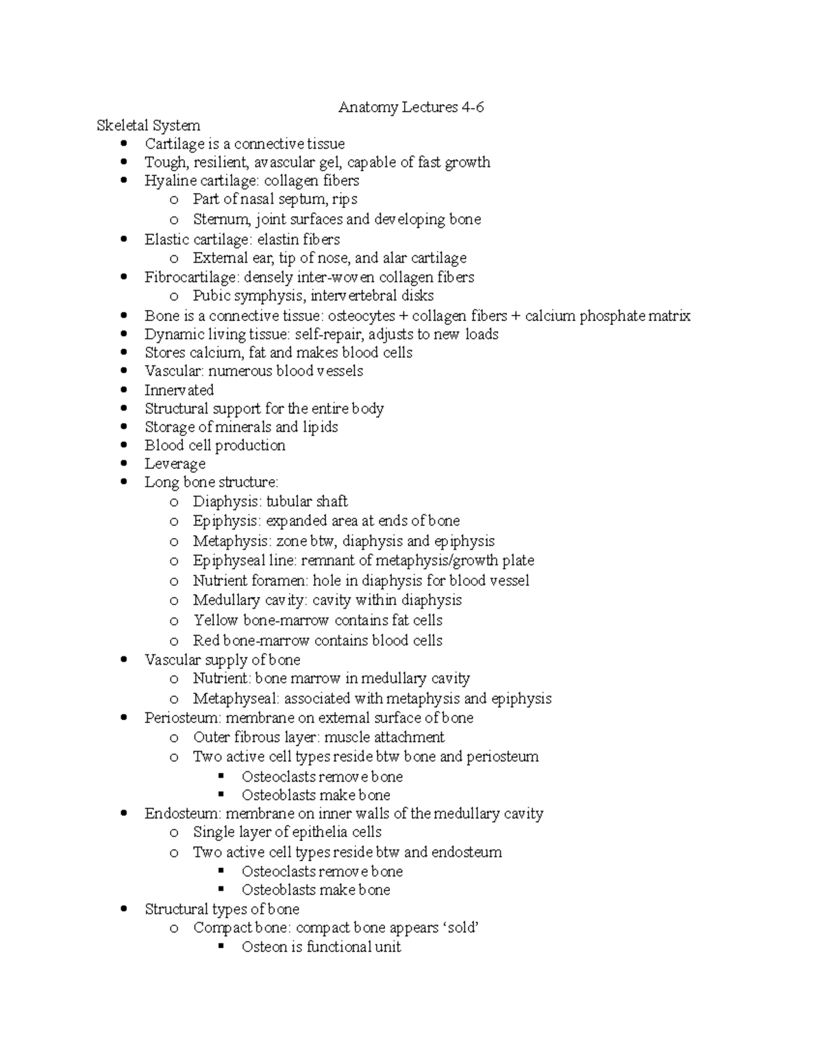 Anatomy Lecture 4 6 Notes Anatomy Lectures 4 Skeletal System