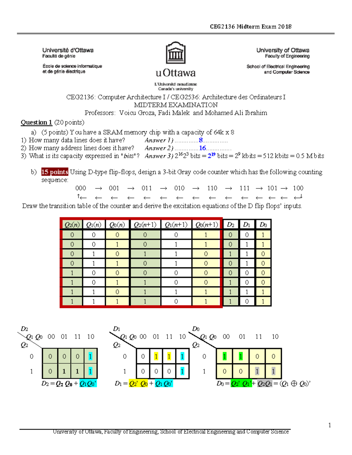 Midterm 2018 sol - 1 CEG2136: Computer Architecture I / CEG2536: Architecture des Ordinateurs I ...