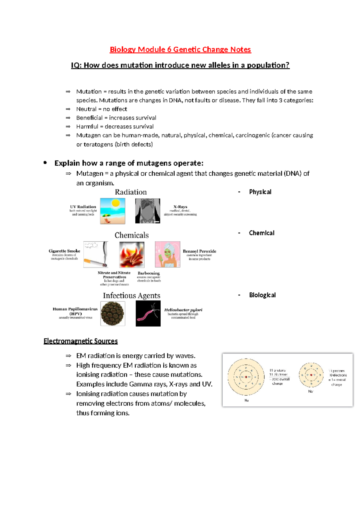 Biology Module 6 Genetic Change Notes - Mutations are changes in DNA ...