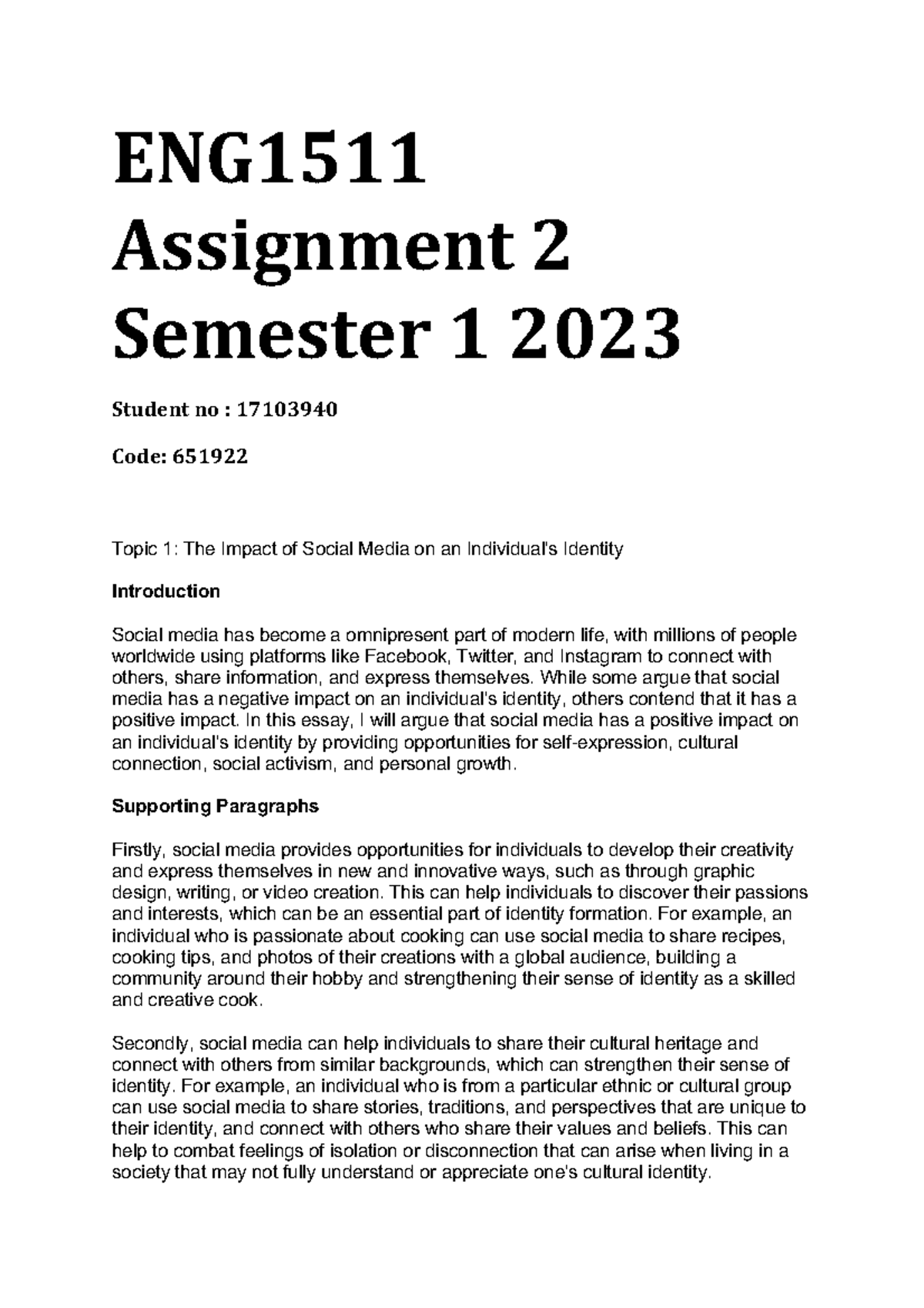 Assignment 2 eng1511 Semester 2 - ENG Assignment 2 Semester 1 2023 ...