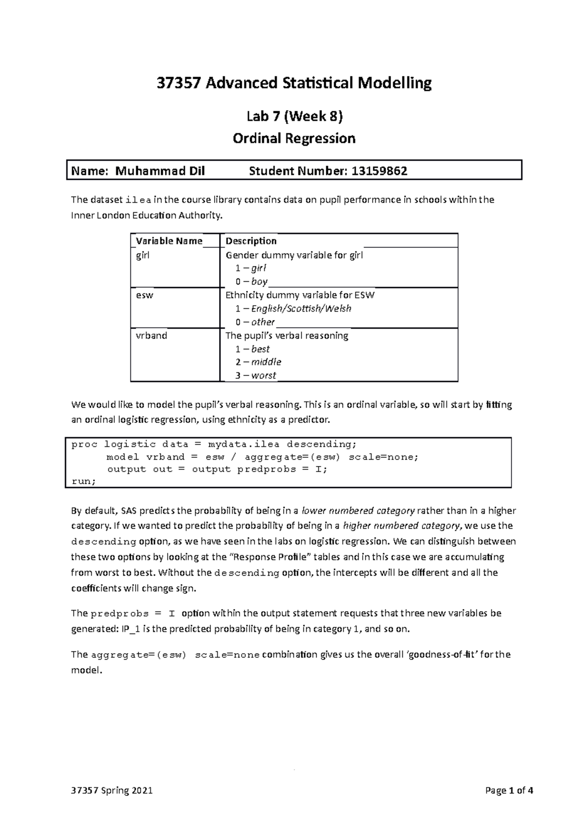 37357 Lab Week 8 - 2020 - 37357 Advanced Statistical Modelling Lab 7 ...