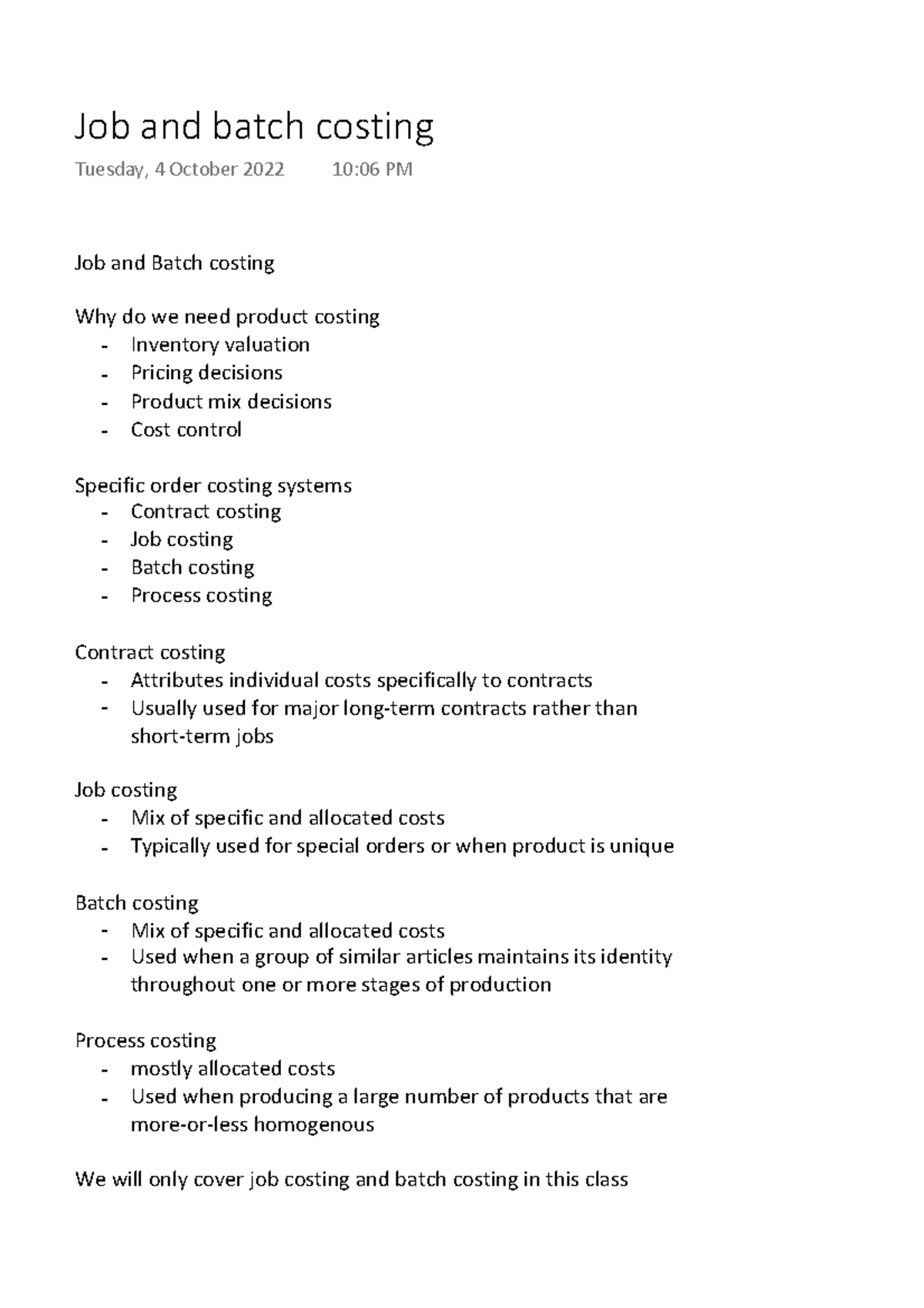 Job and batch costing - Job and Batch costing Why do we need product ...