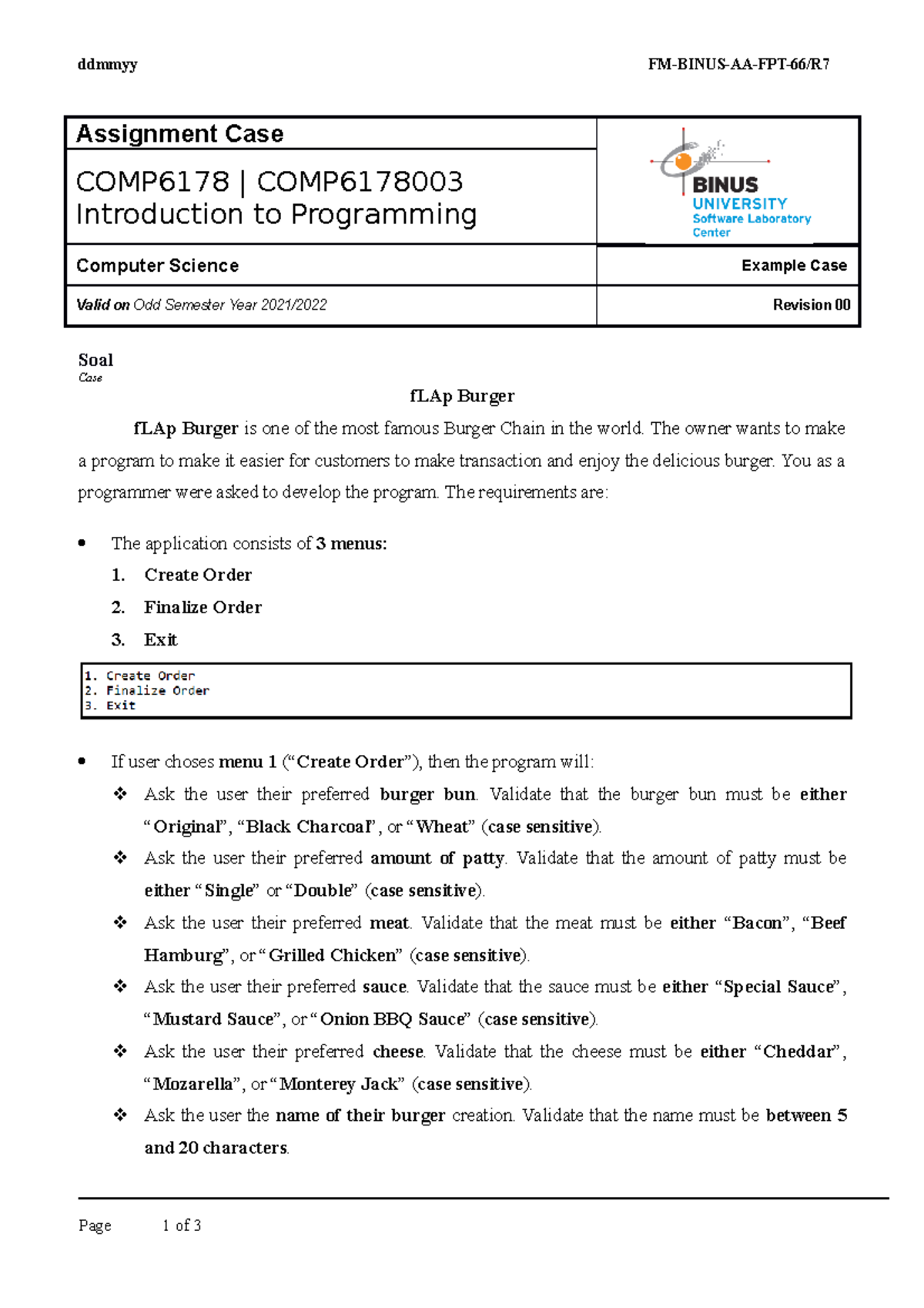 Example Case COMP6178 TM2 - ddmmyy FM-BINUS-AA-FPT-66/R Assignment Case COMP6178 | COMP ...