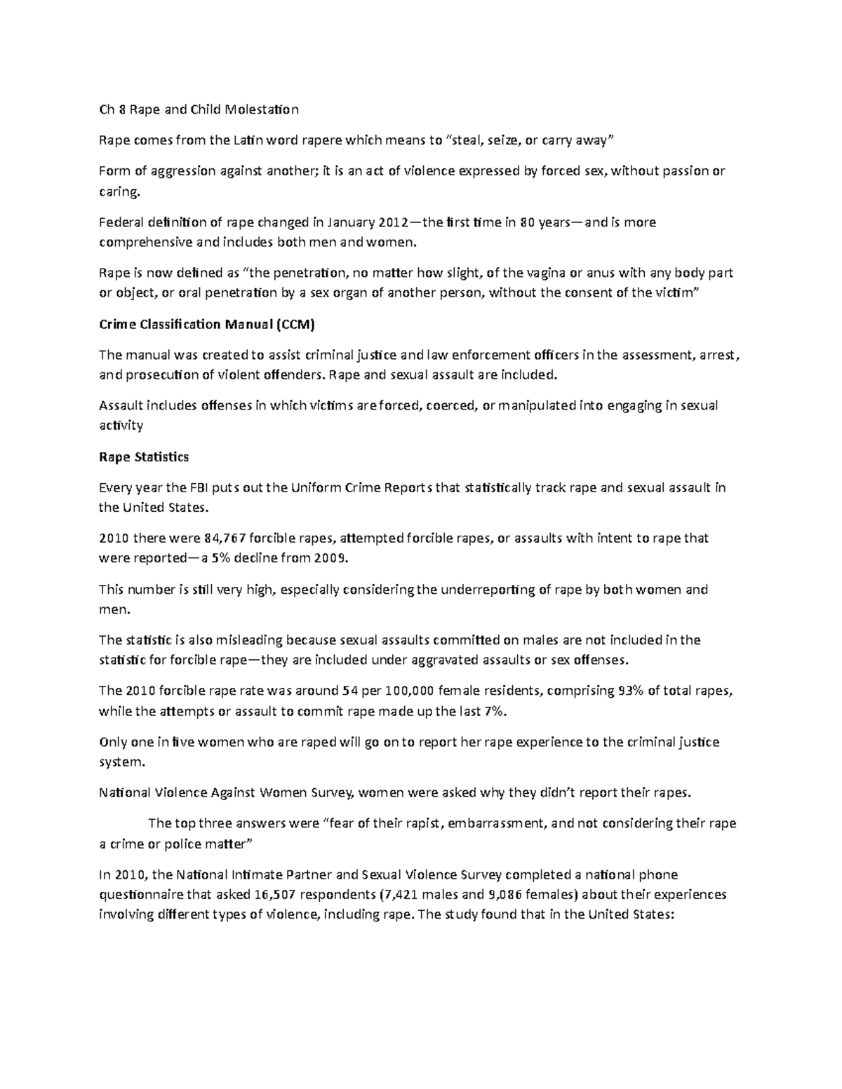 Ch 8 and Ch9 - Studd - Ch 8 Rape and Child Molestation Rape comes from ...