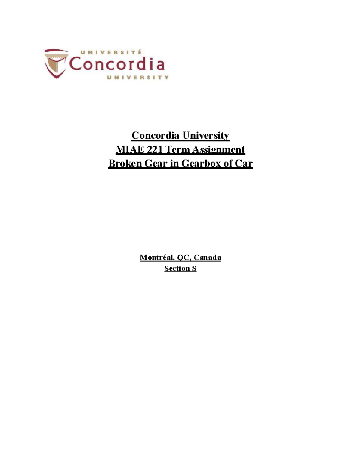 MIAE 221 Term Assignment - Concordia University MIAE 221 Term ...