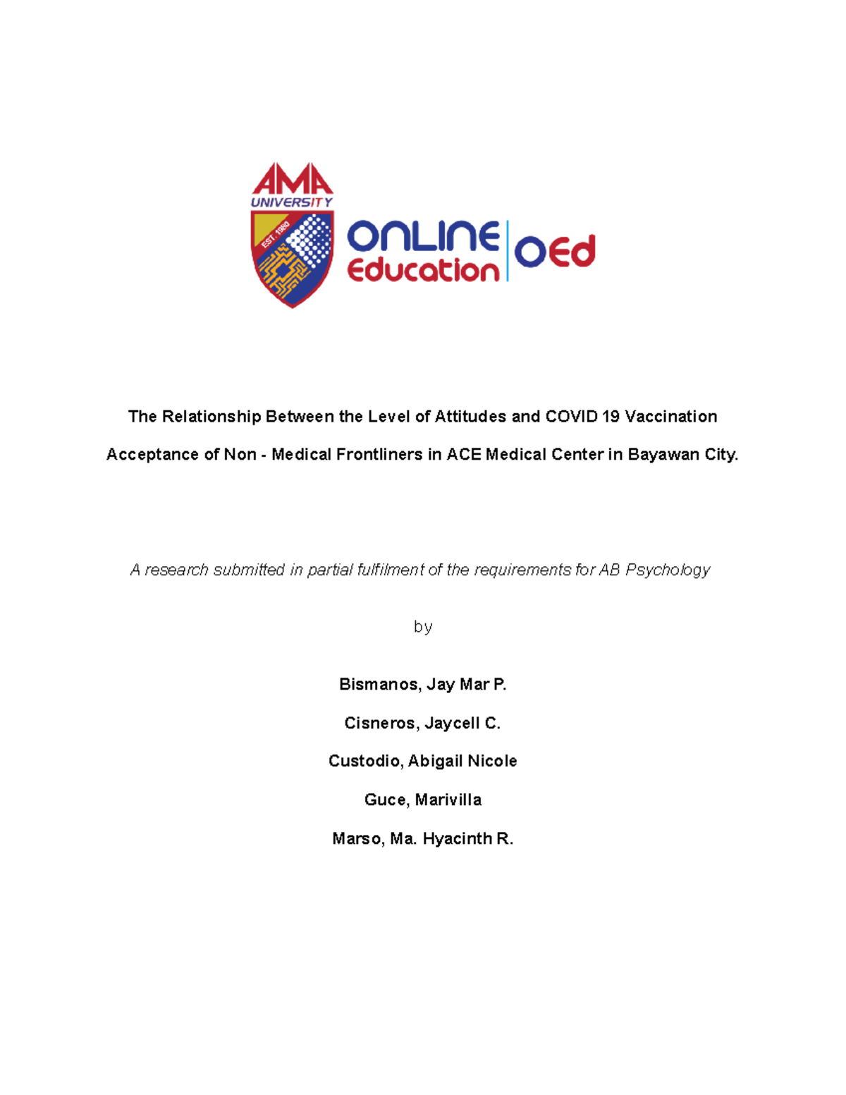 Research Sample Reference - The Relationship Between the Level of ...