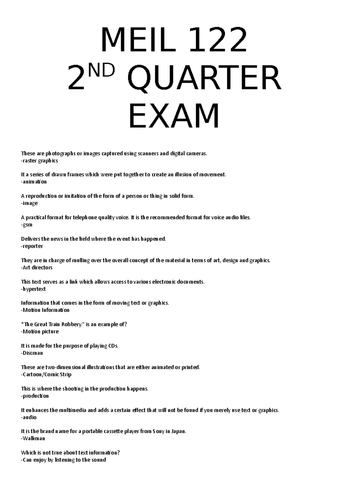 Meil 122 2nd quarter exam - MEIL 122 2 ND QUARTER EXAM These are ...