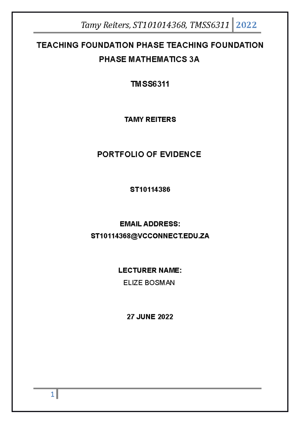 TMSS6311 3 - Its an assignemnt - TEACHING FOUNDATION PHASE TEACHING ...