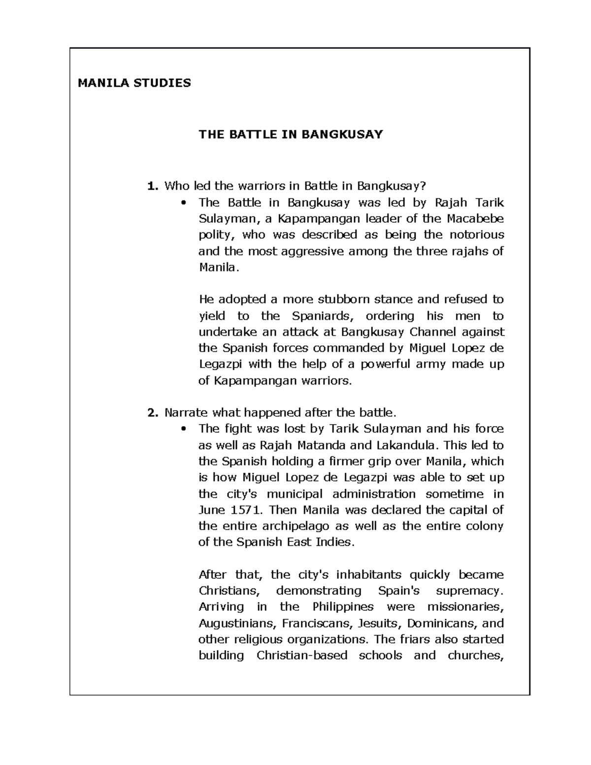 Manila Studies - The Battle in Bangkusay - MANILA STUDIES THE BATTLE IN ...