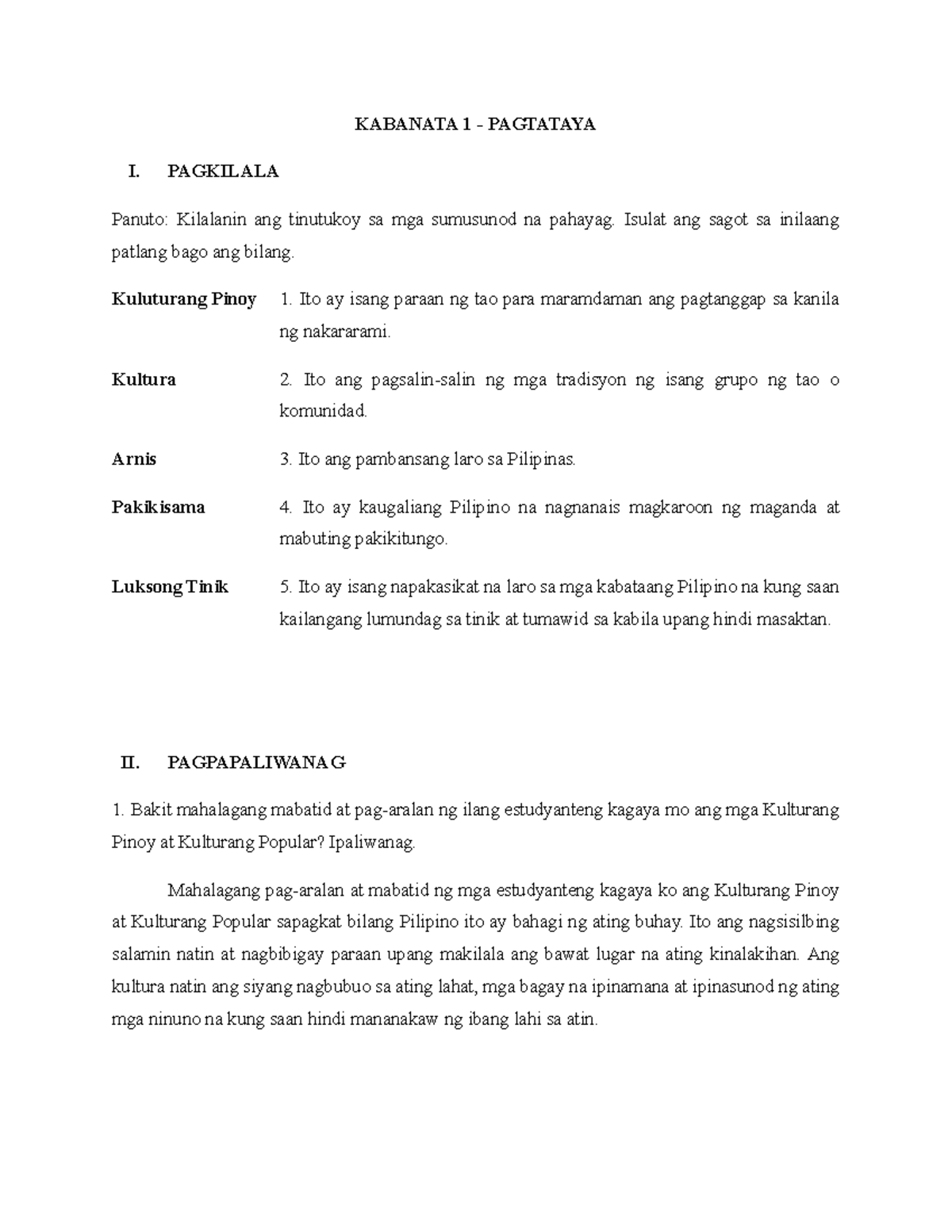 GE12 - Kabanata 1 Pagtataya - Philippine Popular Culture - Studocu