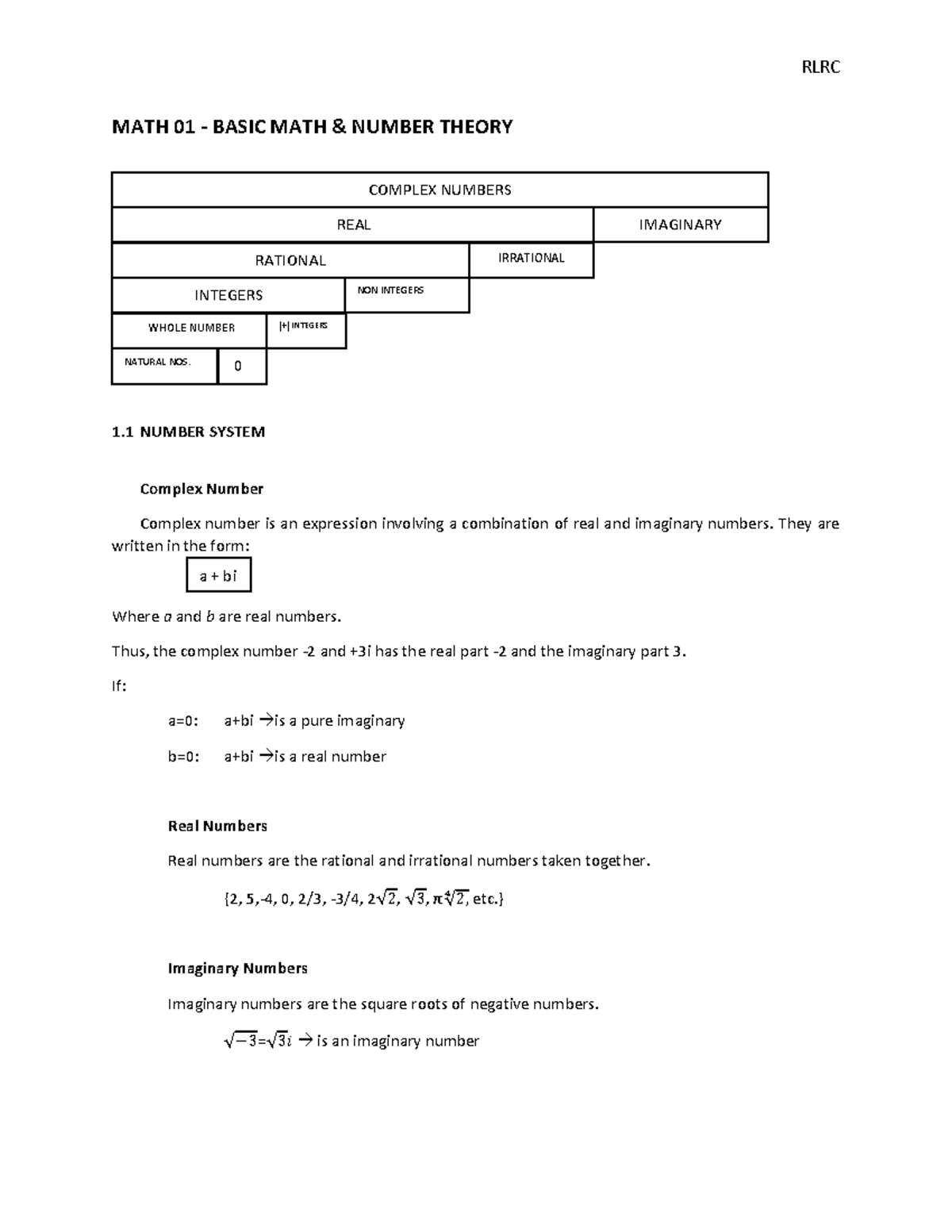 Math 01 - Basic Math & Number Theory - MATH 01 - BASIC MATH & NUMBER ...