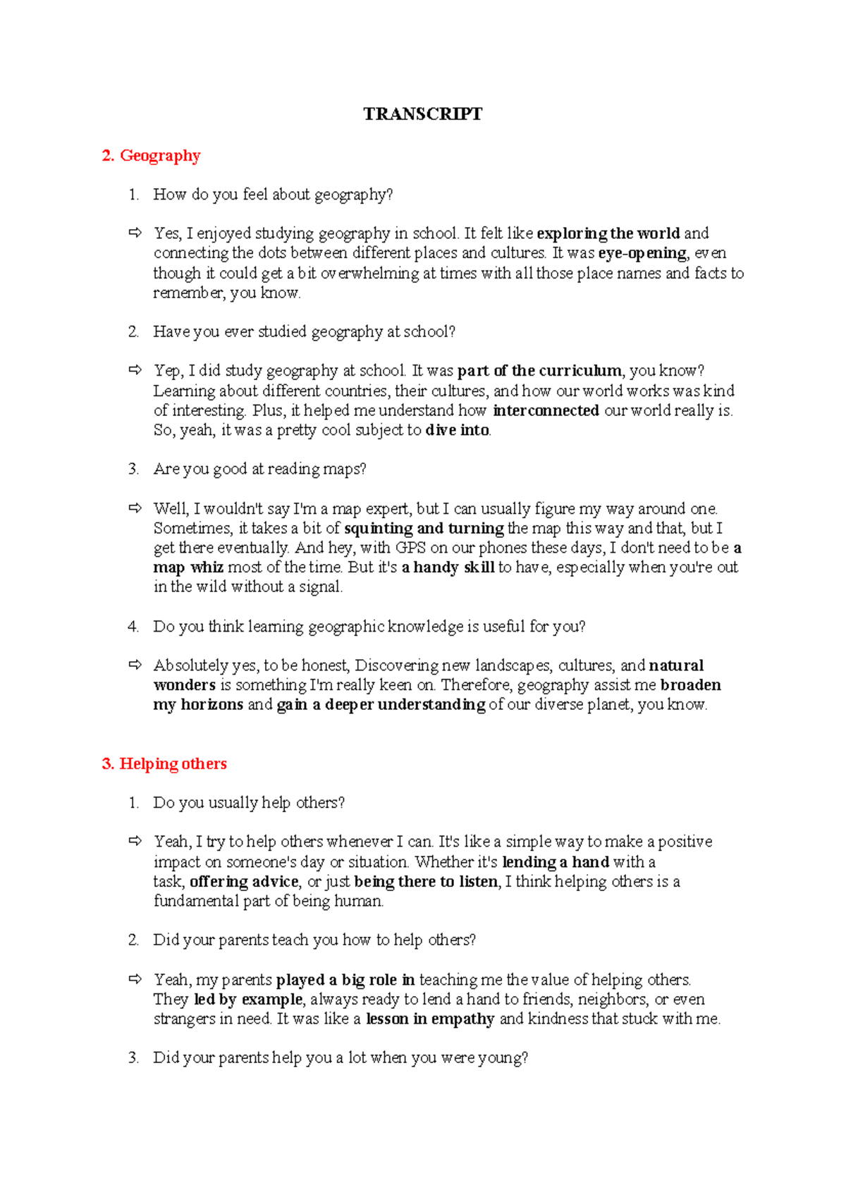 Transcript- Speaking - áddxc - TRANSCRIPT Geography How do you feel ...