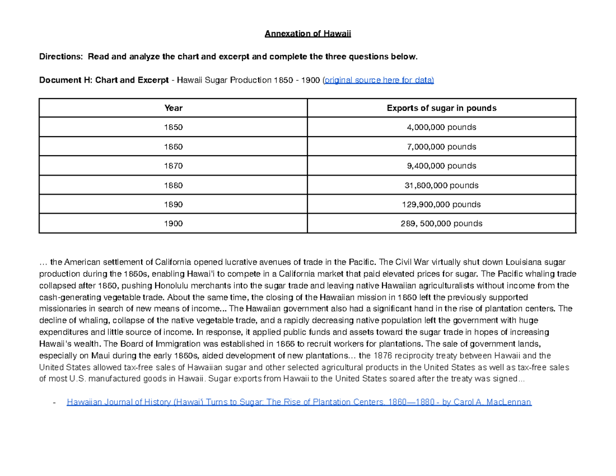 Anisa White - ( English) Annexation of Hawaii Primary Source Document ...