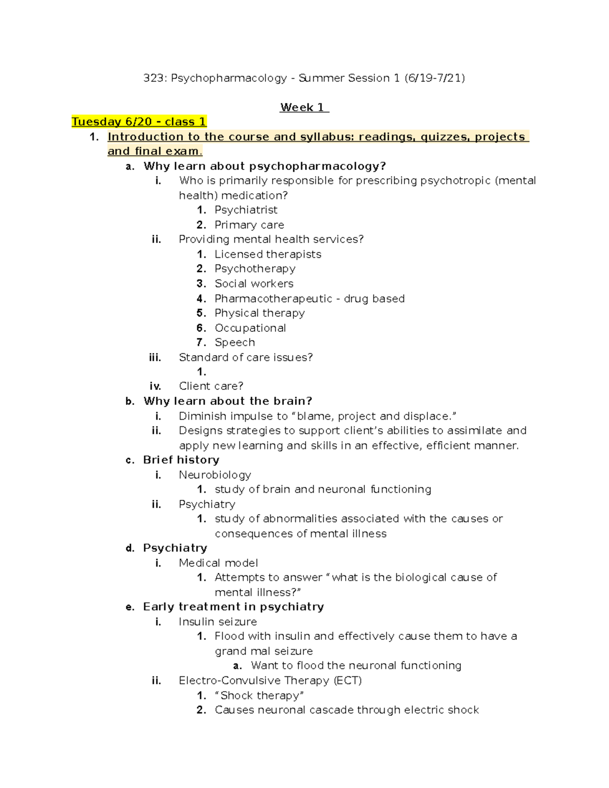 323 LCL - outline study guide - 323: Psychopharmacology - Summer ...