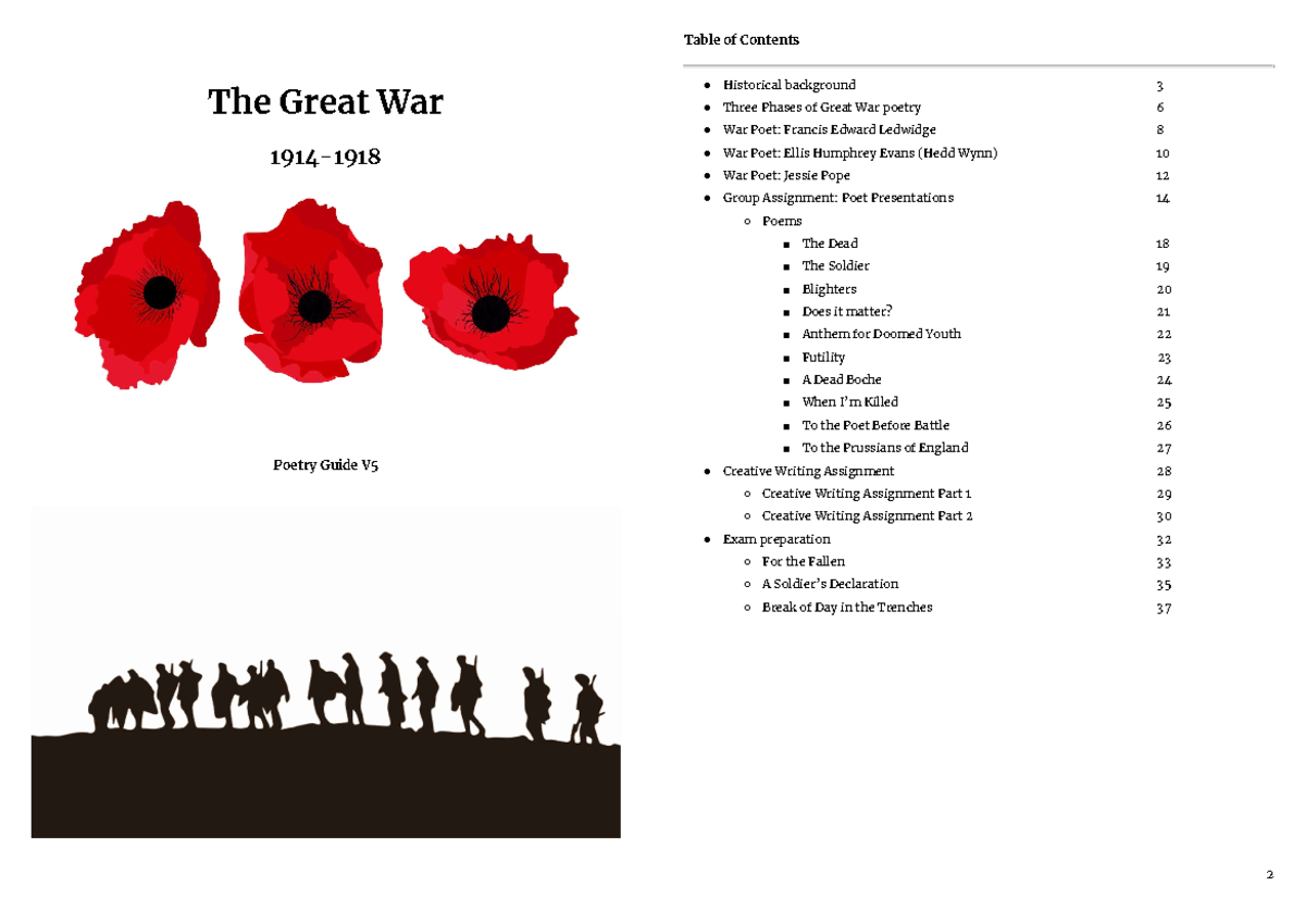 Great War Poetry - The Great War 1914- Poetry Guide V Historical ...