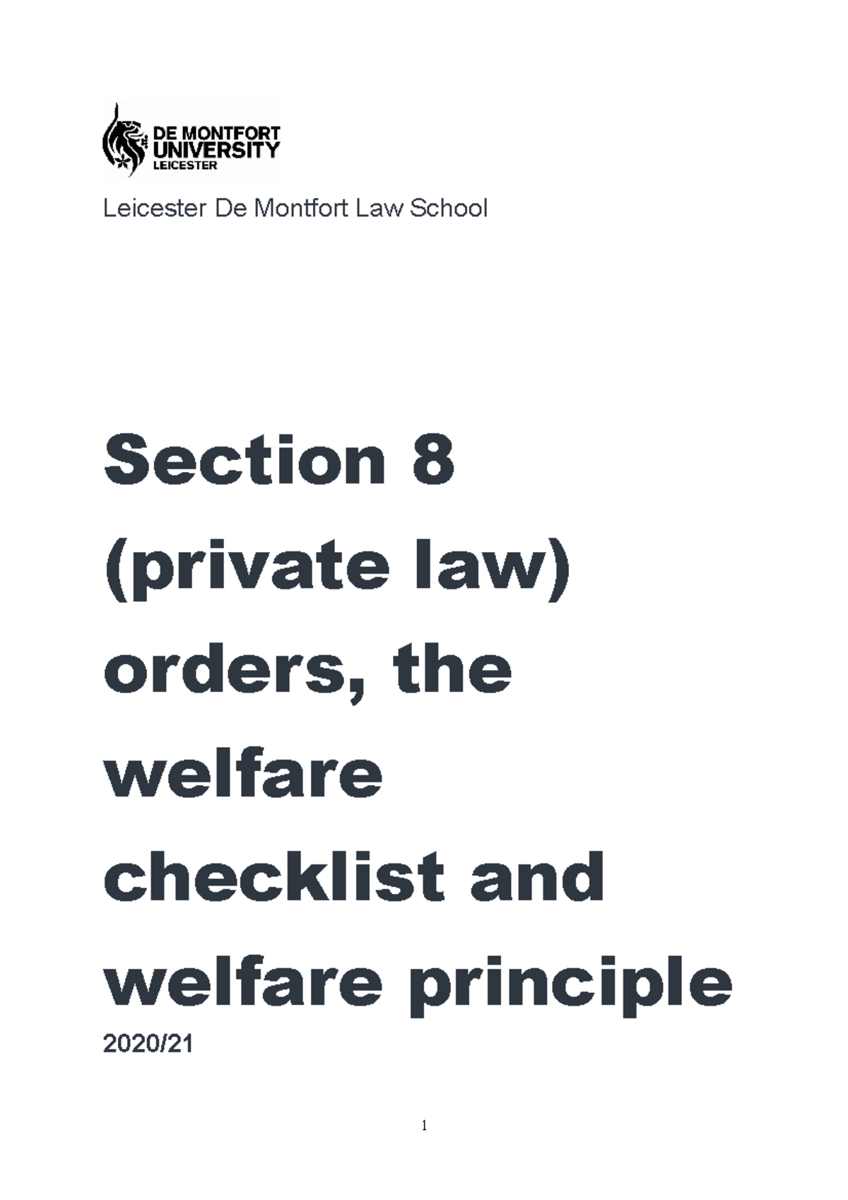 Section 8 and welfare checklist and principle - Leicester De Montfort ...