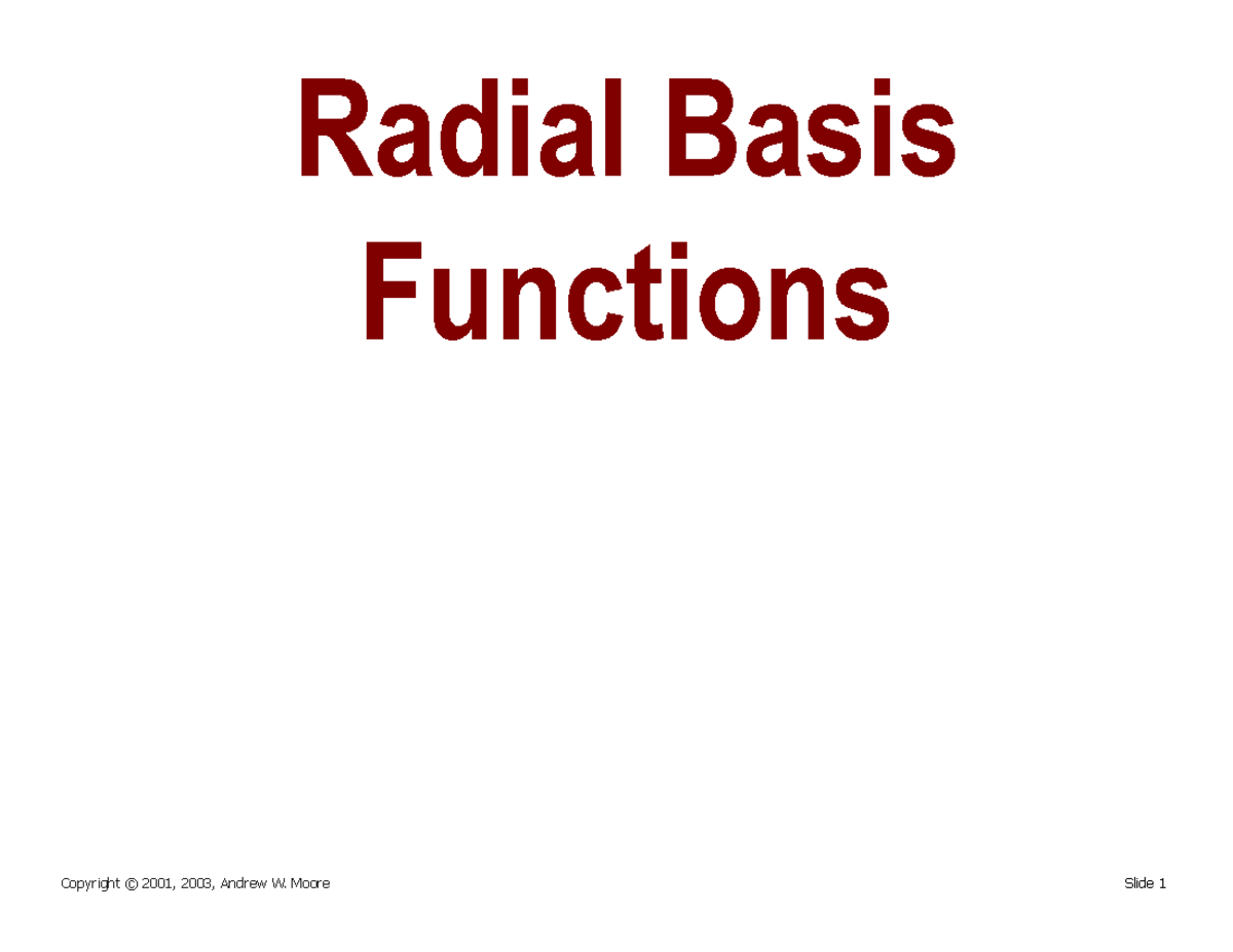 Lecture notes about Radial basis functions - Radial Basis Functions ...